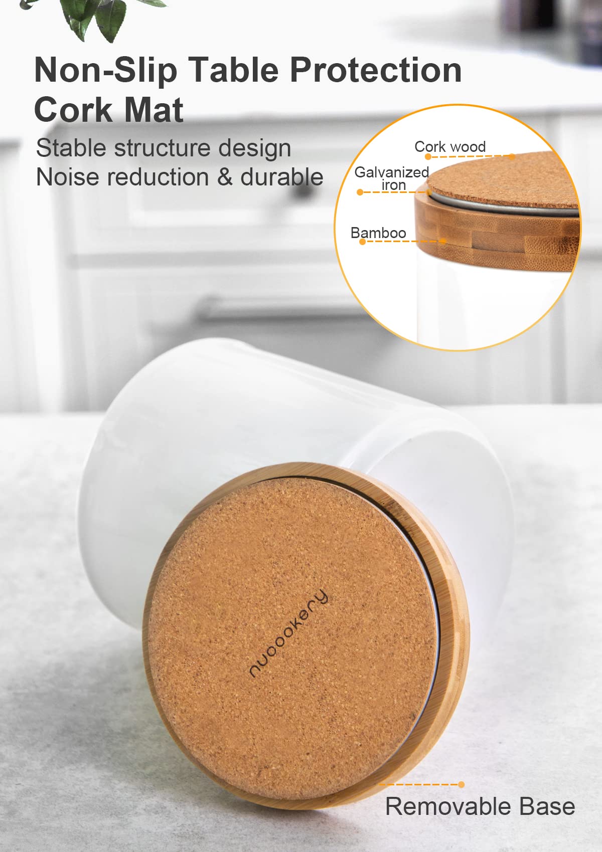 Nucookery 360° Rotating Utensil Holder, 7.2" Large Utensil Crock, White Ceramic Cooking Utensil Organizer with Countertop-Protection Cork Bottom for Farmhouse Kitchen Decor Gift (White)