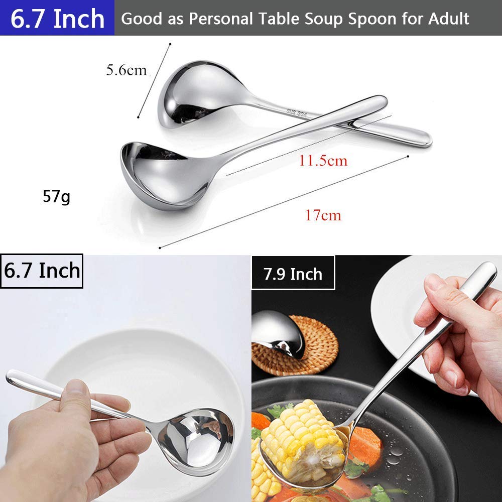 Qualizon 18/8 Stainless Steel Mini Ladle Deep Soup Spoon Large Serving Spoon Ramen Spoon - 6.7inch Short Handle