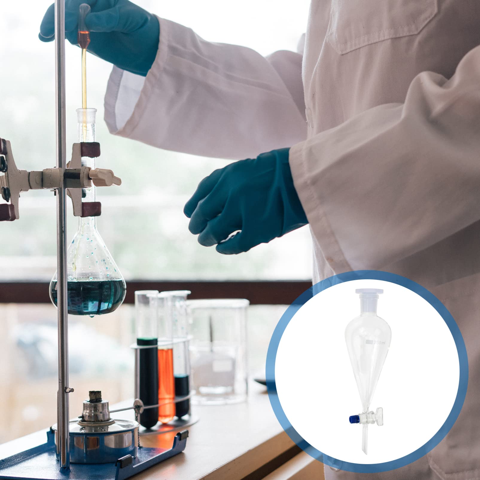 POPETPOP Separating Funnel- 250ml Separatory Funnel Pear Shaped Borosilicate Glass Separatory Funnel Laboratory Separation Funnel Separation Funnel for Lab