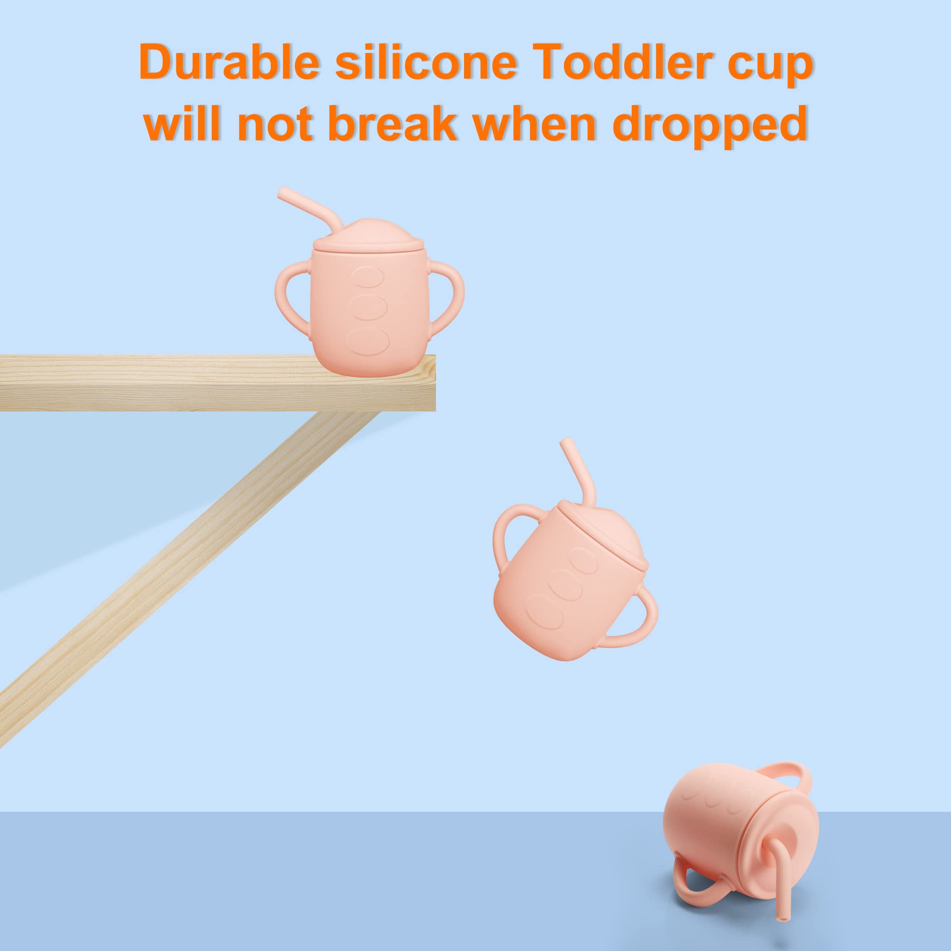 Rhswets Silicone Training Cups for Babies with Straw Lid, Spill Proof Toddler Sippy Cups, 6 months+ Infants Open Cup, 5oz, BPA Free (Pastel Salmon)
