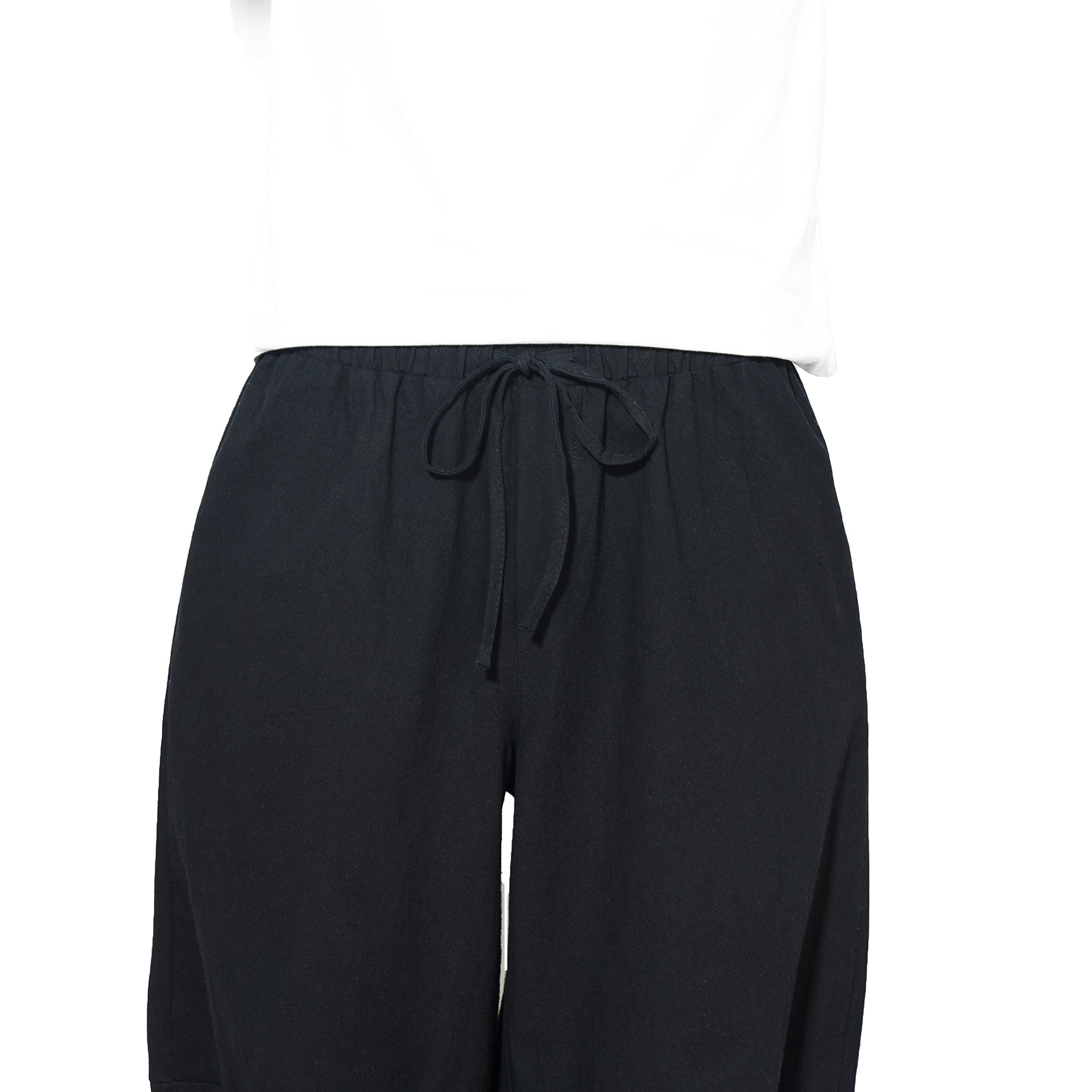 INVACHI Men's Linen Harem Capri Pants Lightweight Elastic Waist Casual Baggy Pants Beach Yoga Trousers J-black