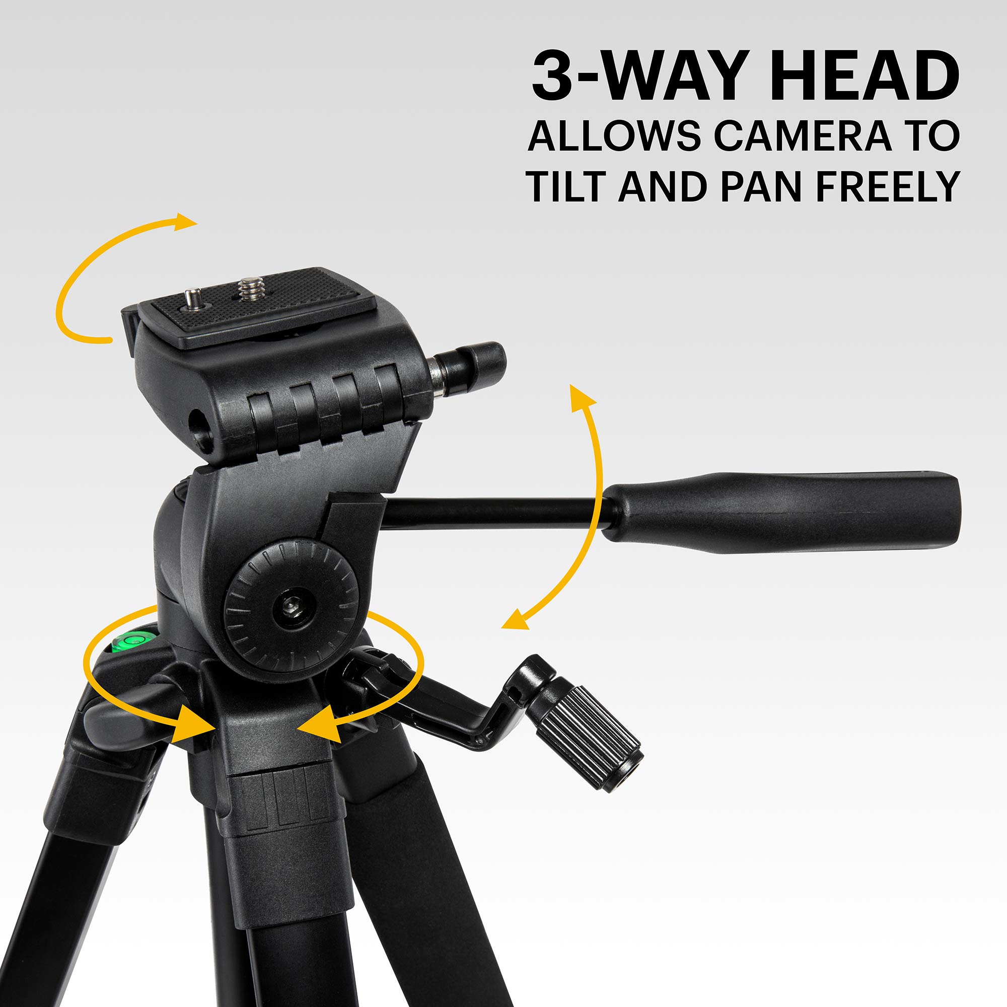 KODAK PhotoGear 62" Lightweight Tripod | Compact 3-Section Flip-Lock Aluminum Tripod Adjusts 22”-62”, QuickRelease Plate, Smartphone Adapter & 1/4” to 3/8” Screw, Bubble Level, Carry Case, E-Guide