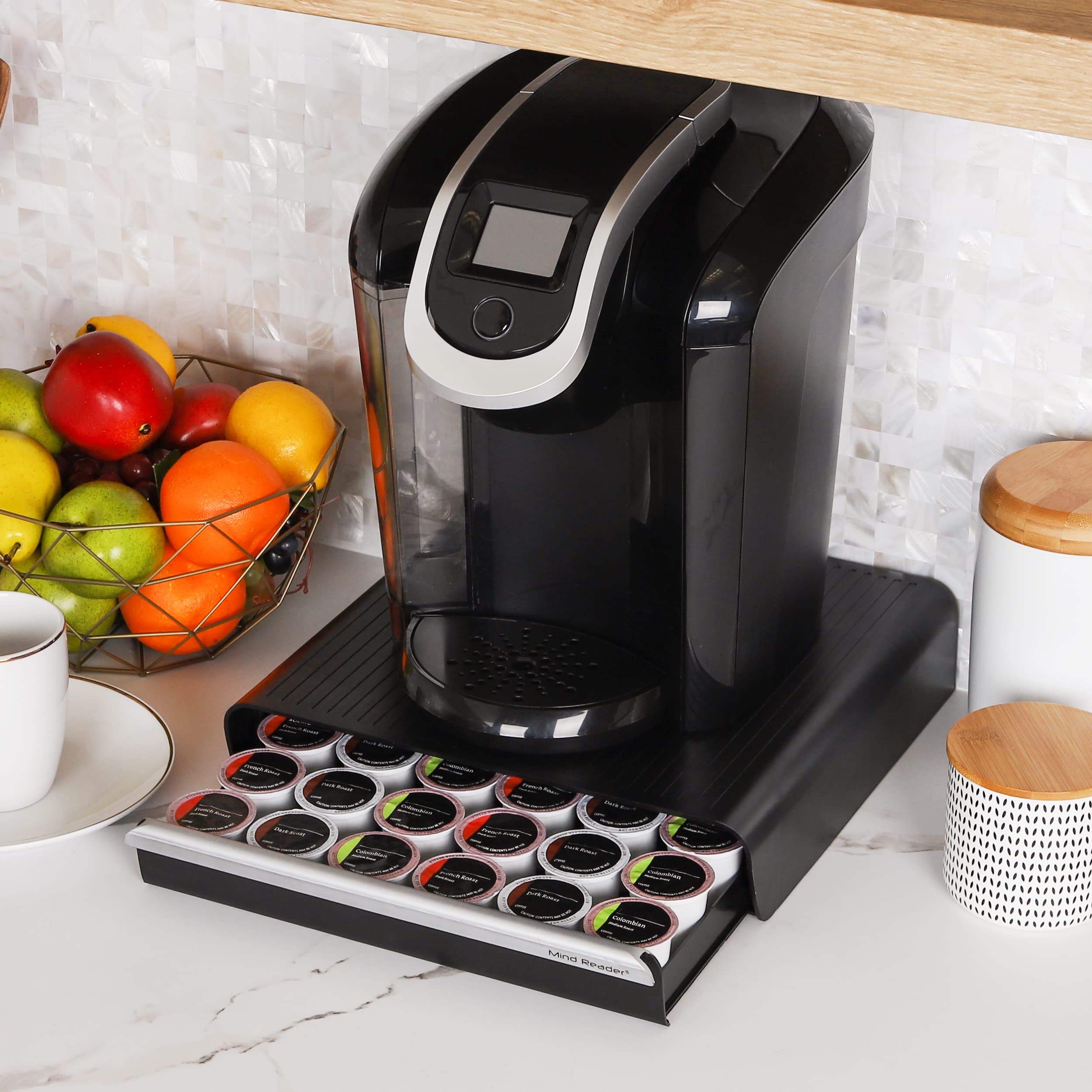 Mind Reader Single Serve Coffee Pod Drawer, 36 Pod Capacity, Countertop Organizer, 13.25"L x 12.75"W x 2.75"H, Black