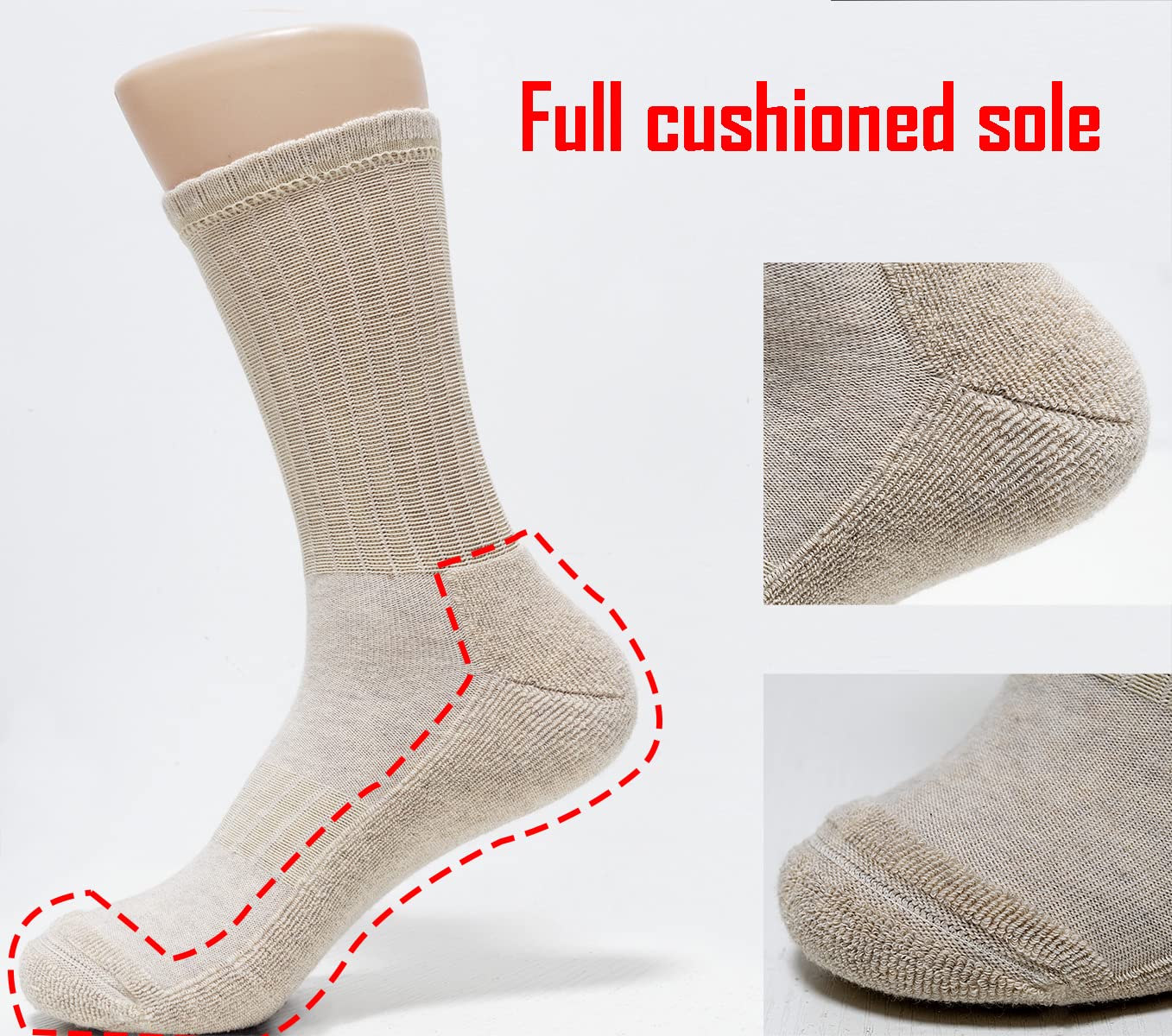 Men Women Cotton Crew Socks for Hiking - Thick Cushioned Athletic Seamless Socks with Arch Support
