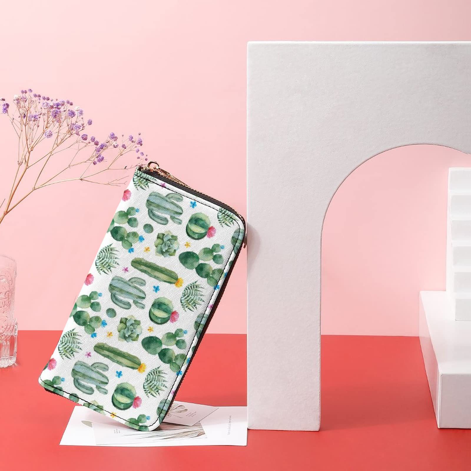 Qwalnely Cactus Wallet PU Leather, Cactus Purse Phone Money Credit Card Holder