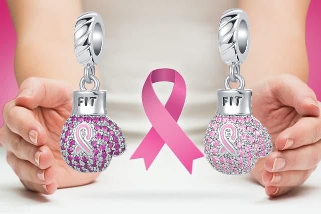 OutstandLong Fight Breast Cancer Awareness Charms Pink Ribbon Dangle Charm Beads for Bracelets