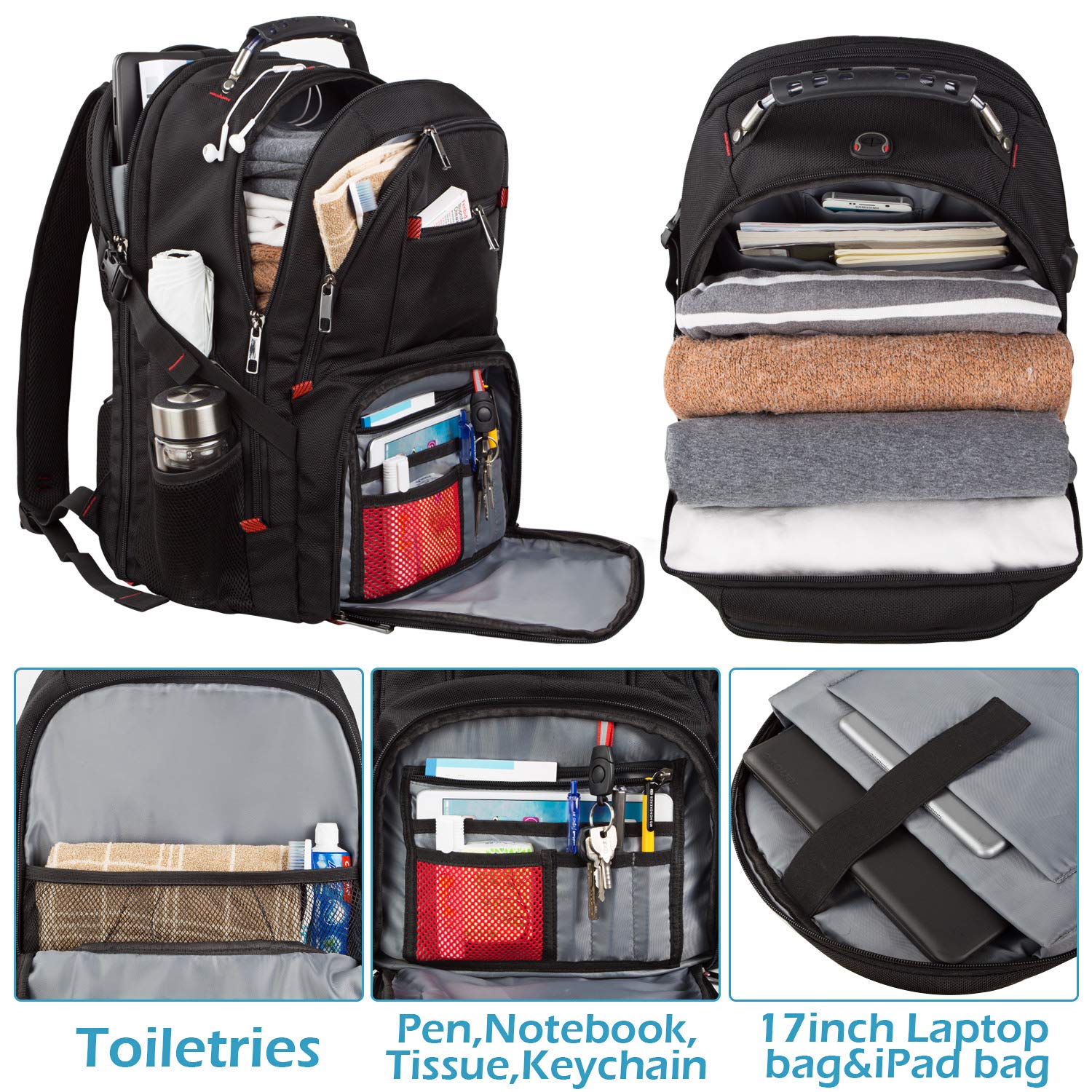 Jiefeike Travel Backpack for Men,Extra Large Capacity for College,45L TSA Friendly Computer Backpack with USB Charging Port RFID Headphone Hole Fit 17.3 Inch Laptop&Notebook
