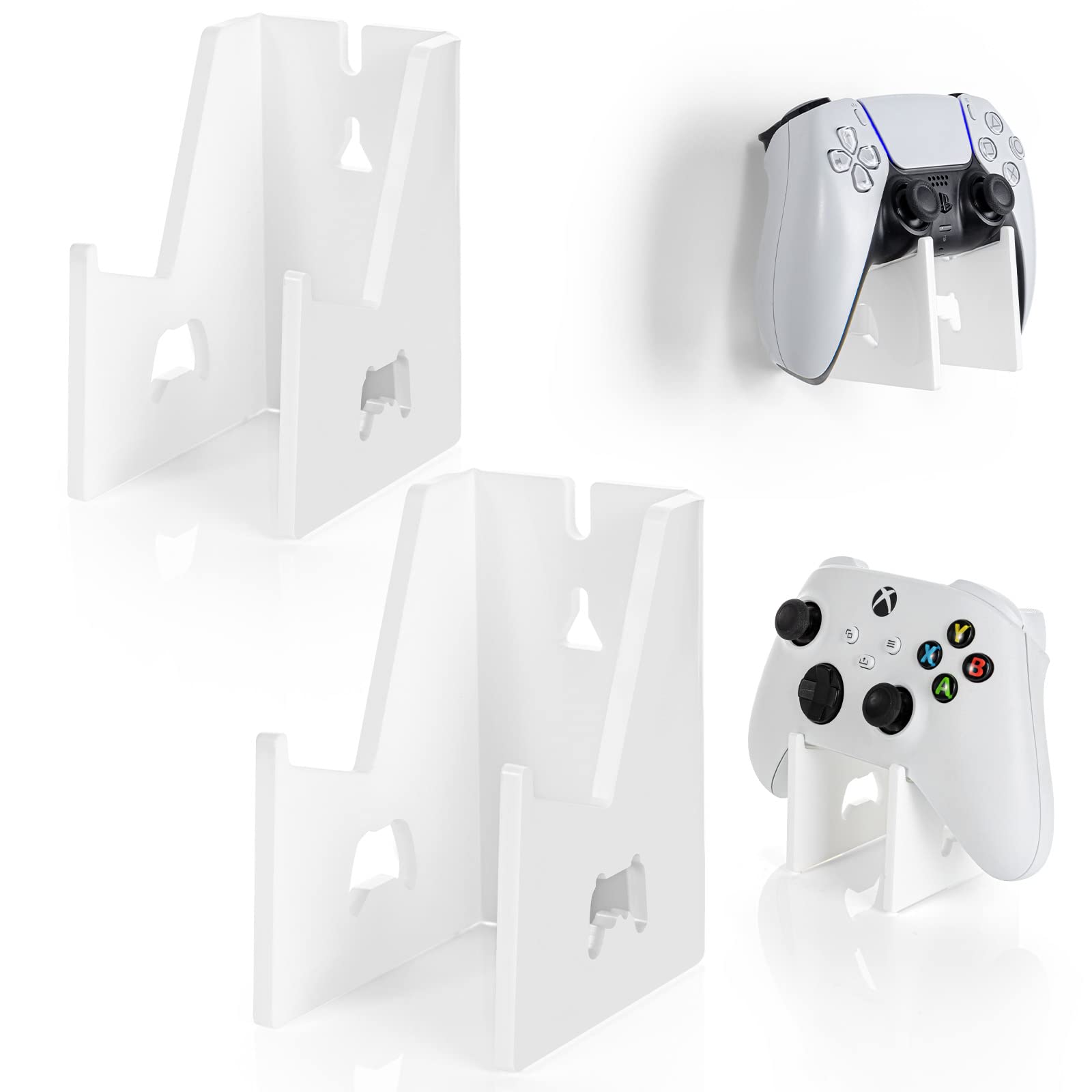 OAPRIRE Universal Controller Stand 2 Pack for PS5 PS4 Xbox ONE Switch, Desktop & Wall Controller Holder Gaming Accessories, Build Your Game Fortresses (White)