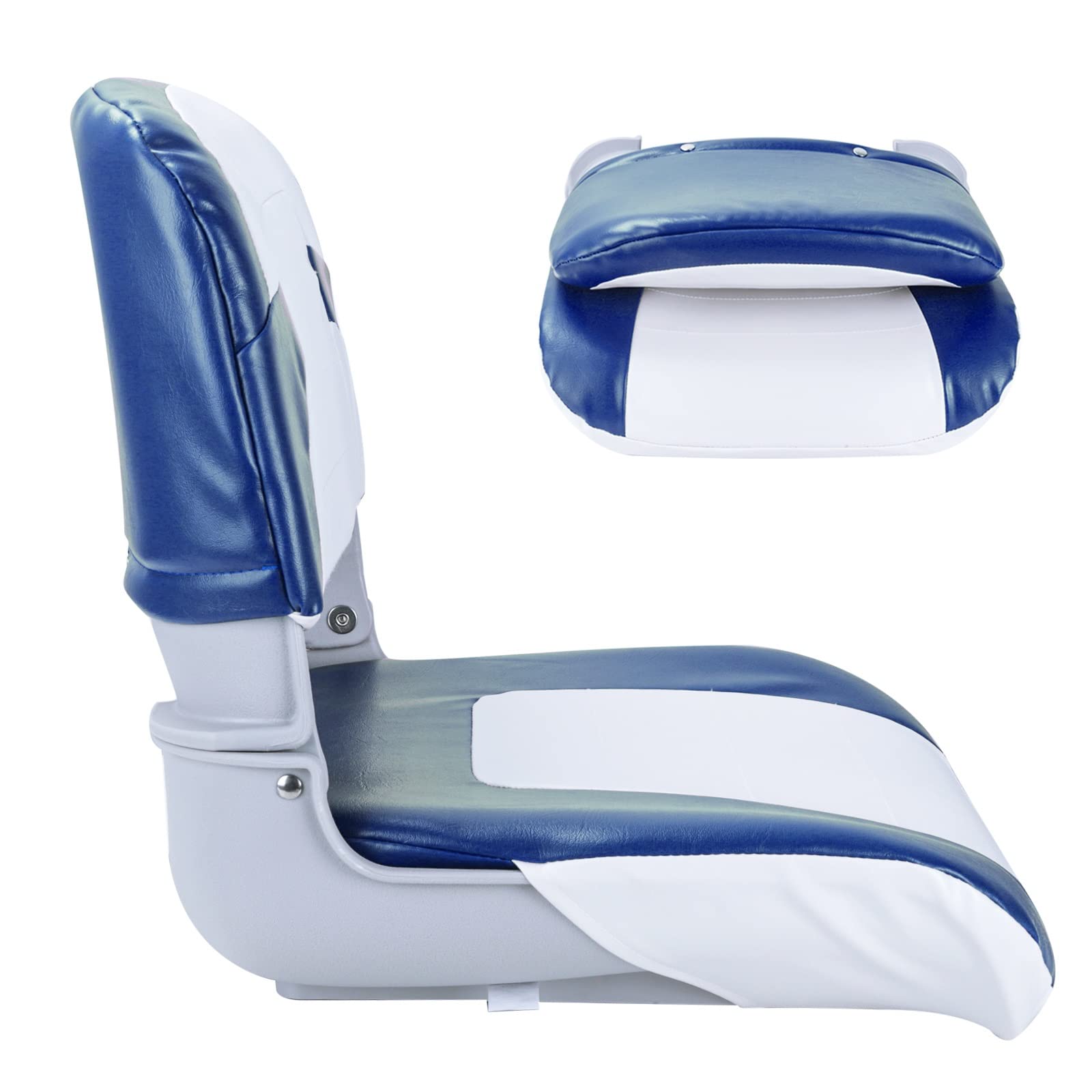 NORTHCAPTAIN Deluxe Low Back Folding Boat Seat,Stainless Steel Screws Included,White/Pacific Blue