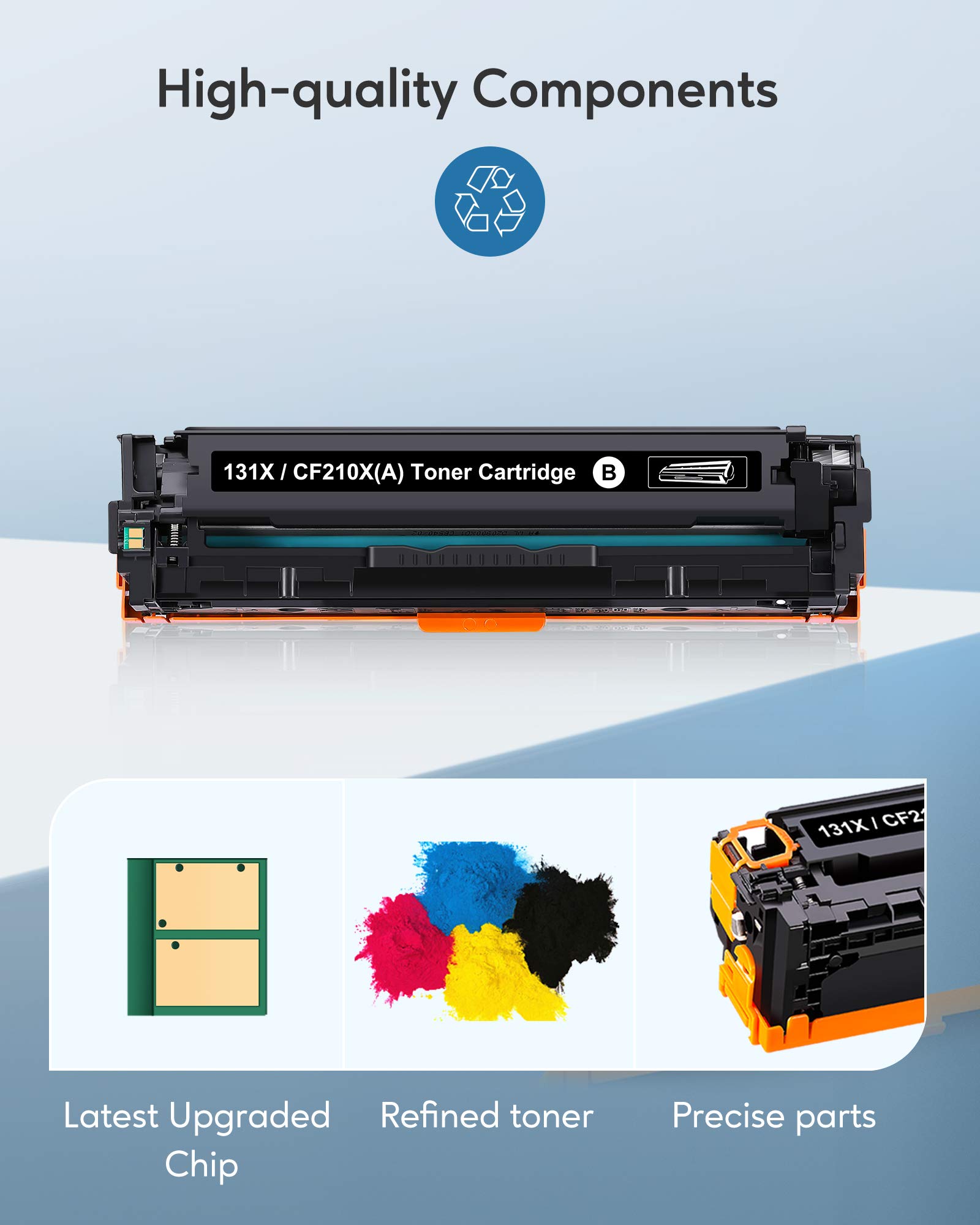 Kogain Compatible Toner Cartridge Replacement for HP 131X 131A CF210A CF211A CF212A CF213A Work with HP Laserjet Pro 200 Color M251 M251n M251nw Printer 4-Pack(1 Black, 1 Cyan, 1 Magenta, 1 Yellow)