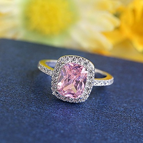KUYIUIF Brilliant Cut Solitaire Cubic Zirconia CZ Engagement Ring 18k White Gold Pink Austria Crystal Lady Bridal Wedding Engagement (7)