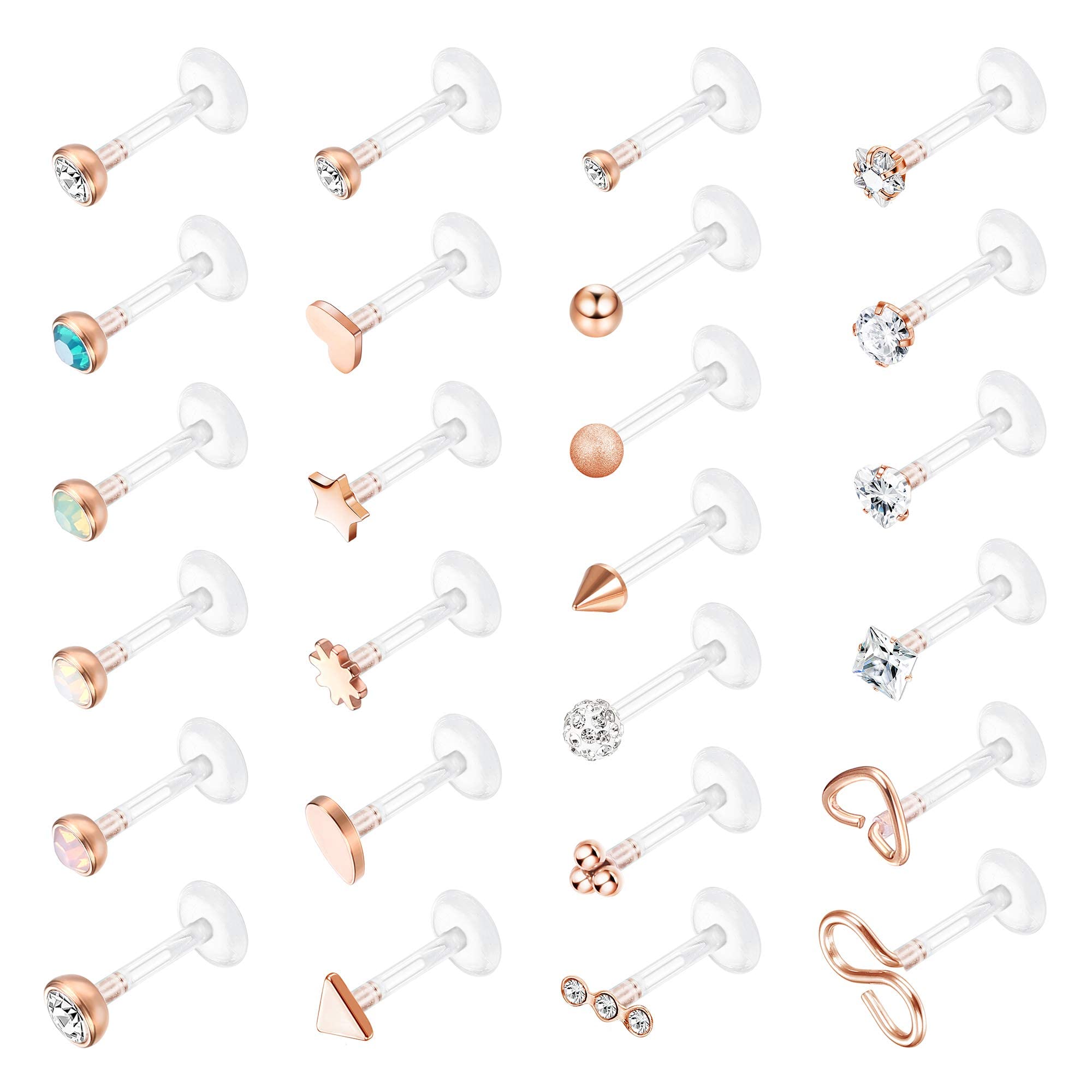 JOERICA 16G Tragus Forward Helix Cartilage Earrings Studs Clear Labret Studs Lip Rings Monroe Piercing Jewelry 6mm 1/4"