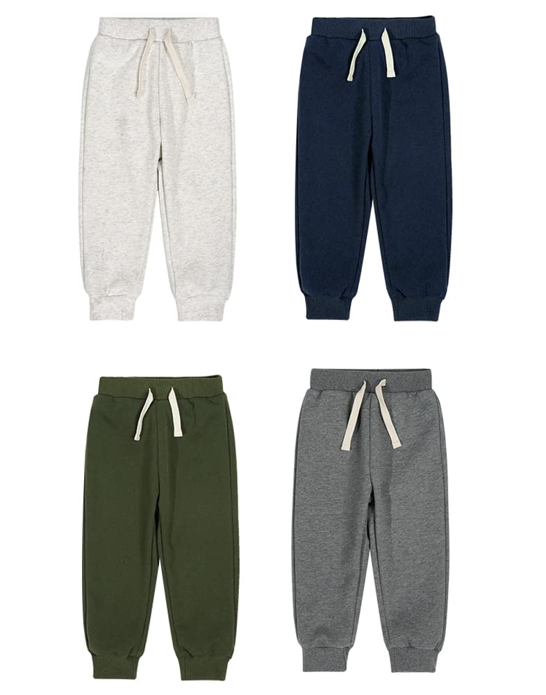 Toddler Baby Boys Girls 2 Pack Thin Fleece Sweatpants Pure Active Jogger Pants with Drawstring (2-3 Years Green+Dark grey)