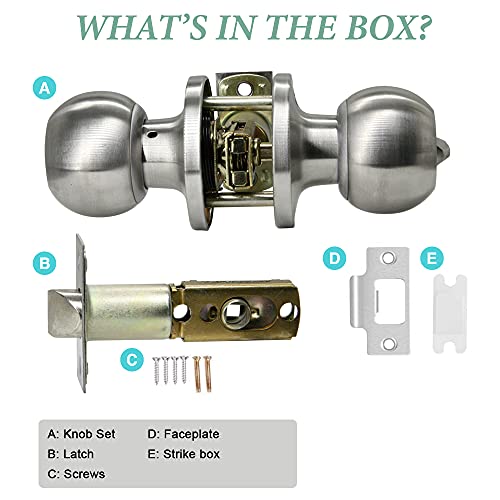 SUNTAI Exterior/Interior Ball Door Knobs with Lock and Key, for Privacy Bedroom/Entrance, Satin Nickel