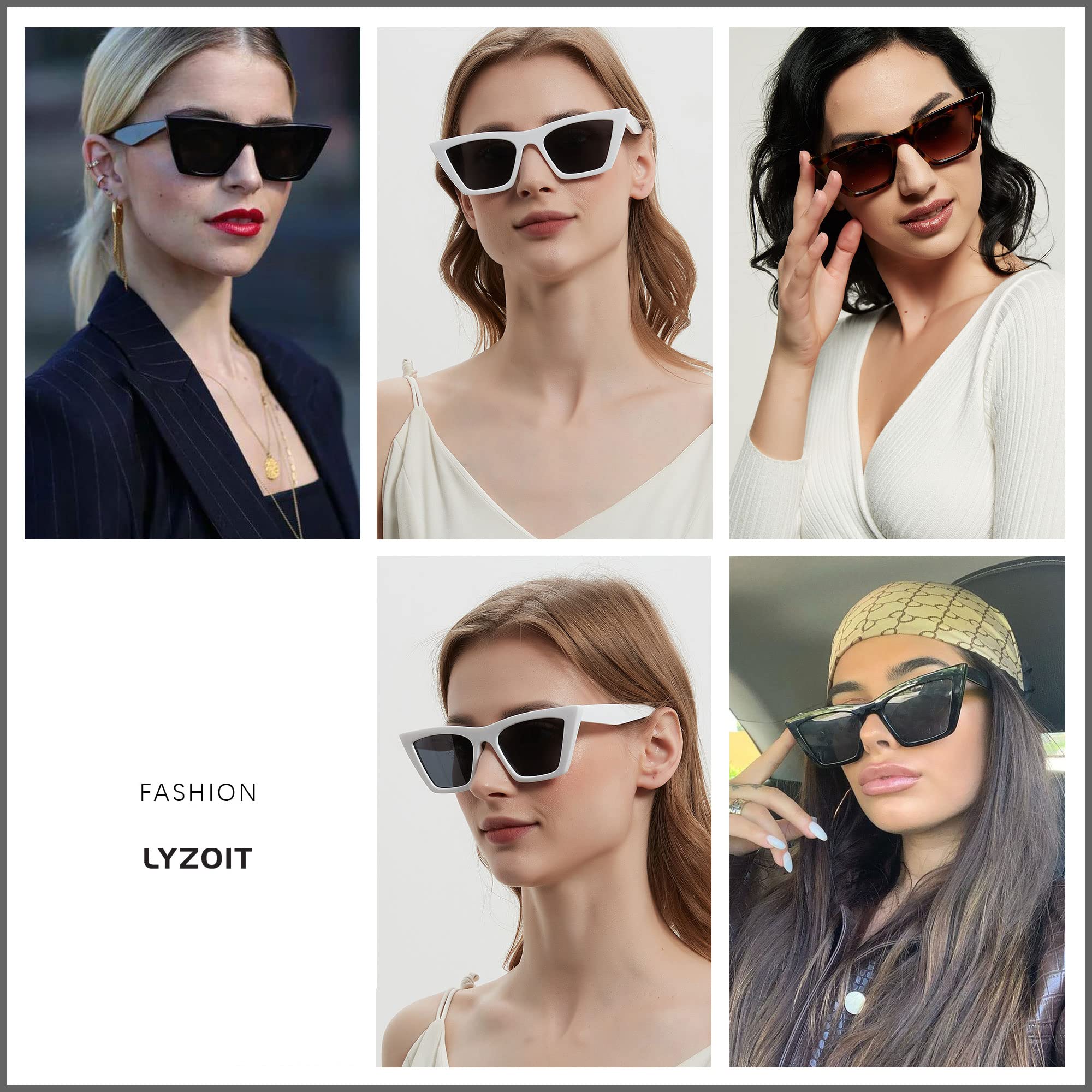 LYZOIT Cat Eye Sunglasses Women 2 Pack Square Cateye Frames Fashion Vintage Classic Retro Sun Glasses Cool Trendy Shades Black Tortoise