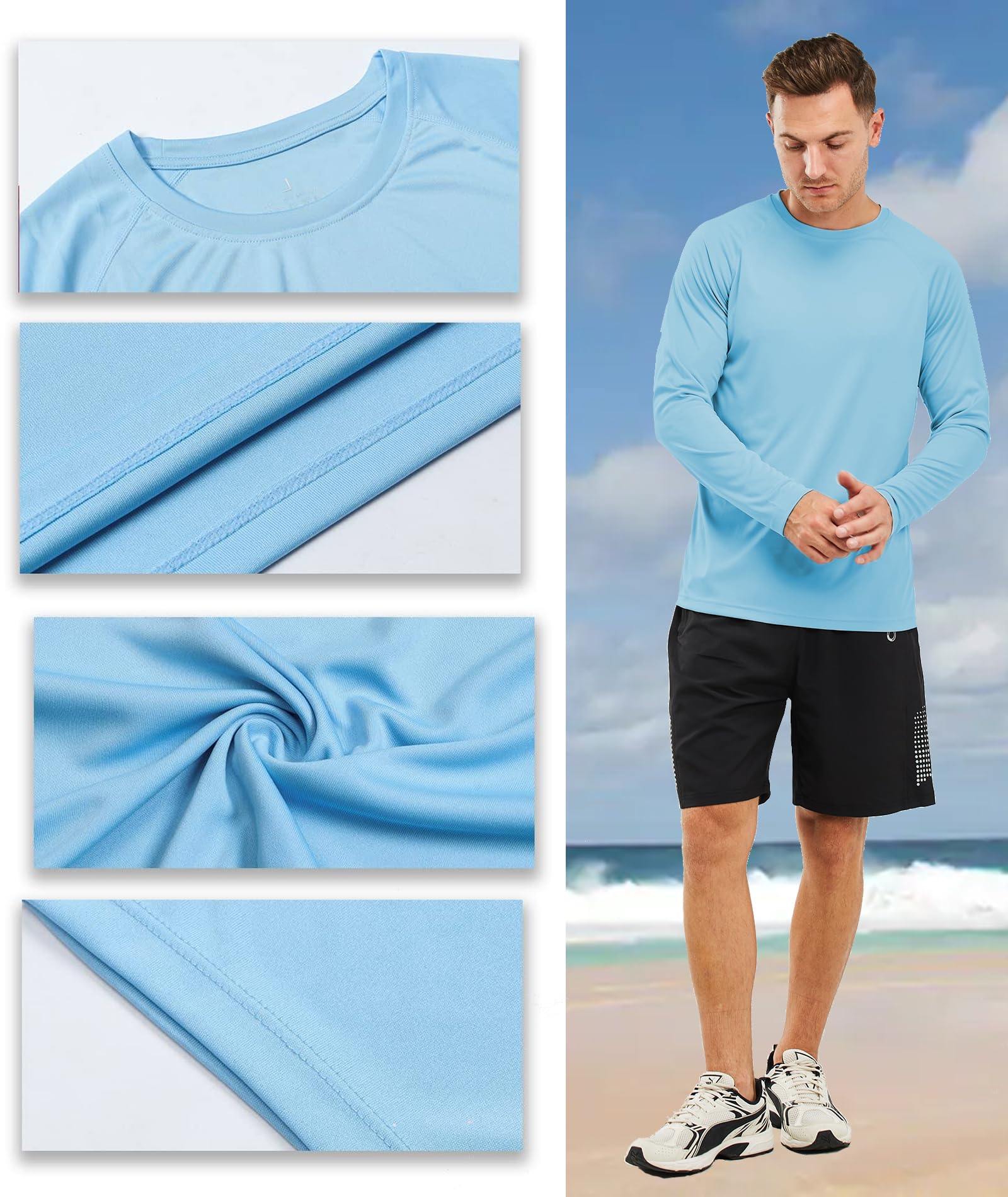 Men's 2 pack UPF 50+ Long Sleeve Shirts UV Sun Protection Quick Dry Workout Shirts for fishing Running Hiking White Grey XL