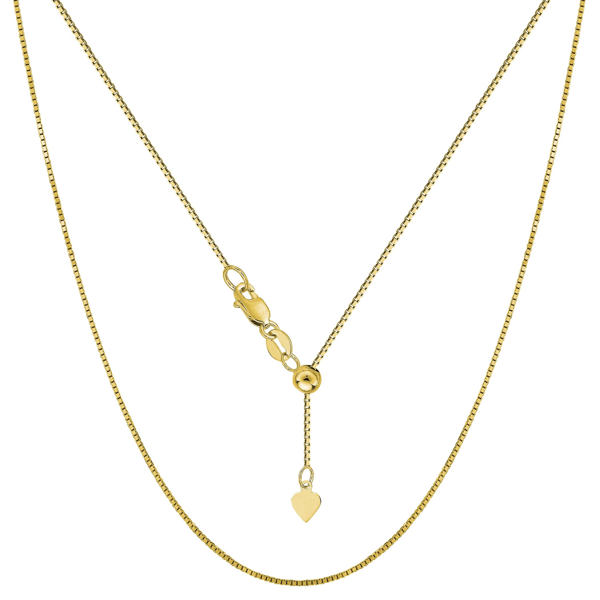 Jewelry Affairs 10k Yellow Real Gold Adjustable Box Link Chain Necklace, 0.7mm, 22"