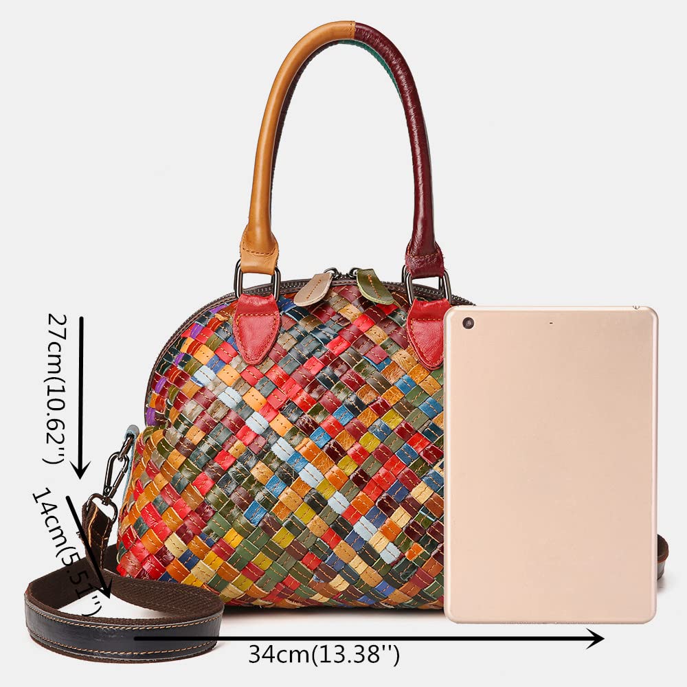 OB OURBAG Women's Multicolor Boston Bag Genuine Leather Bohemian Colorful Large Tote Handbag Purse Boston