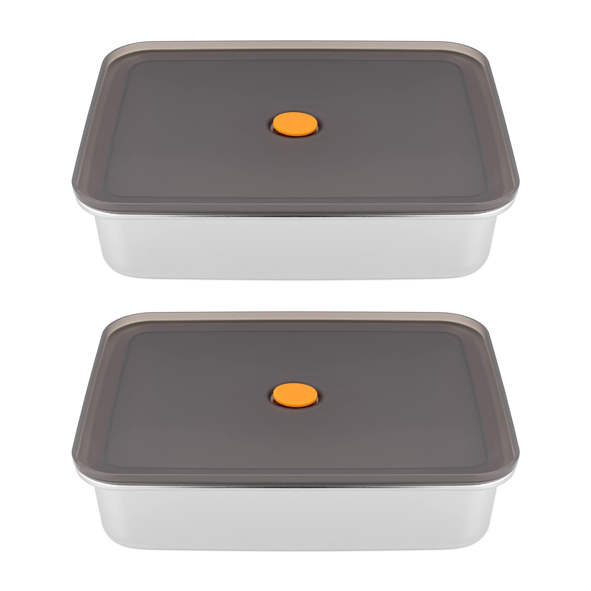 Navaris Stainless Steel Marinating Containers (Set of 2) - Metal Meat Marinade Container with Lid - Dishwasher Safe Food Storage 9.3" x 7.5" x 2.2"