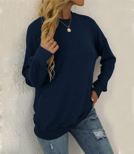 Oversized Sweatshirts for Women Black Loose Casual Sweaters Winter Clothes Navy Blue M