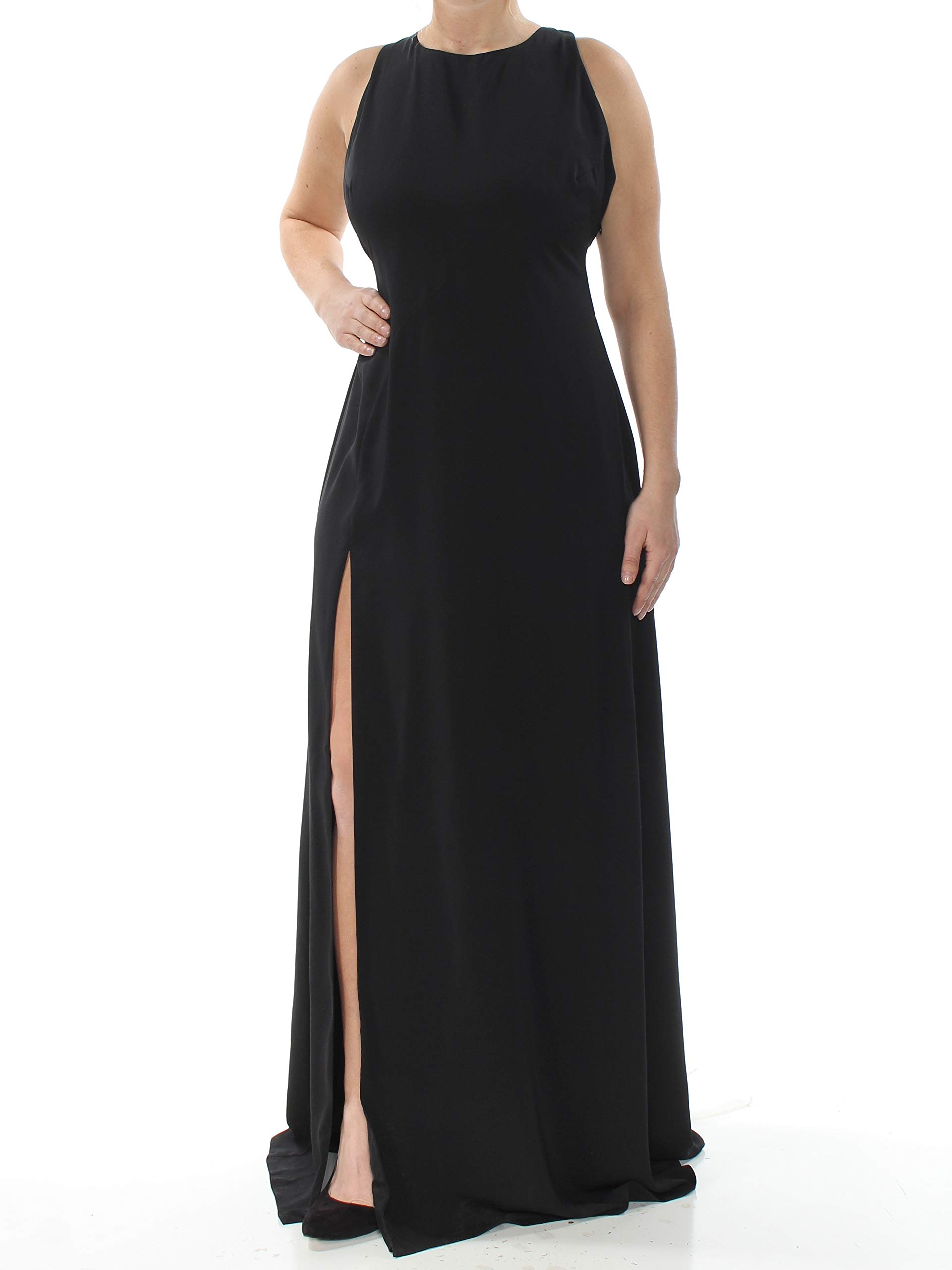 Jill Jill Stuart Women's Side Slit Gown with Chiffon Train, Black/Off White, 6