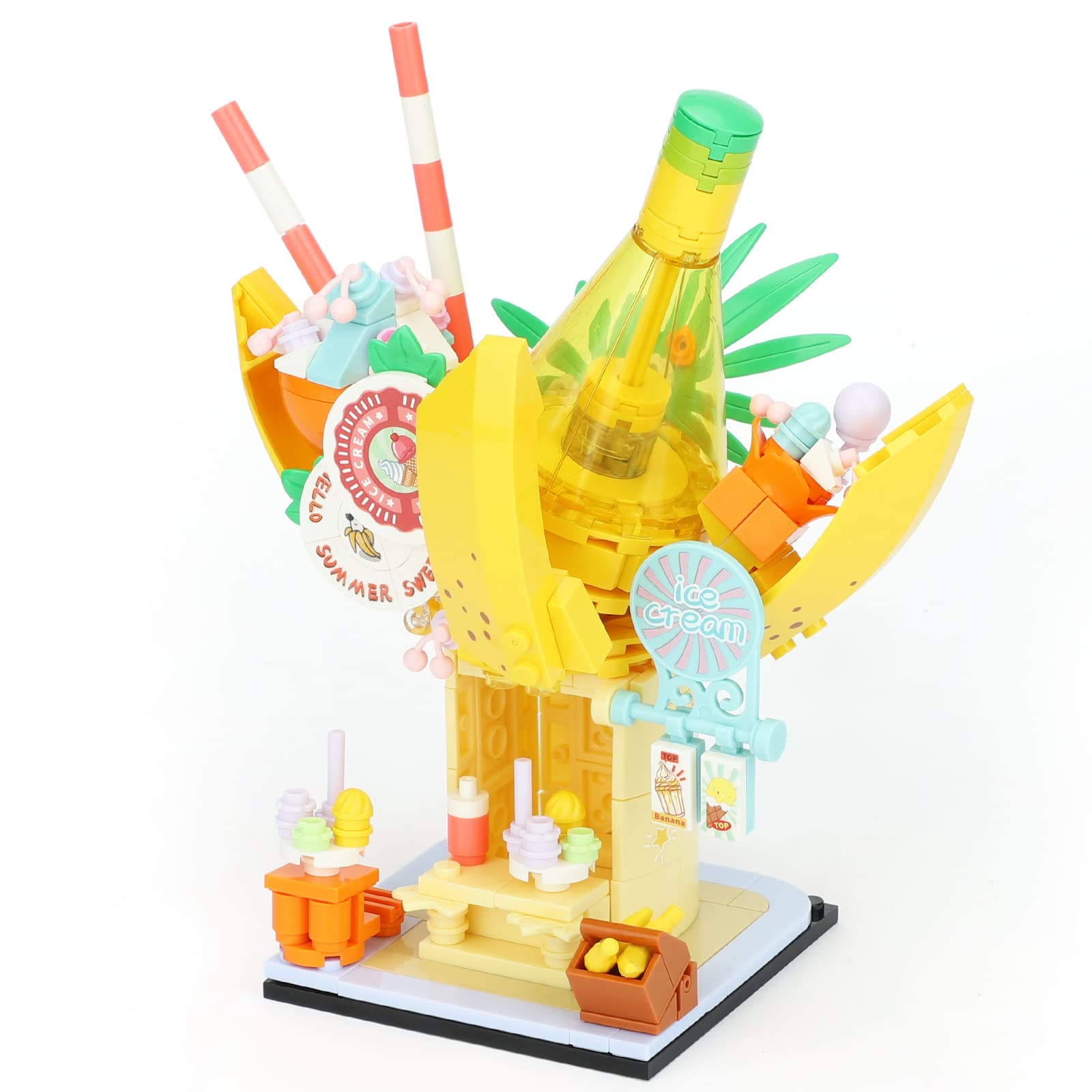 NEWABWN Creative Banana Cabin Architecture Building Set with a Light Kit, Compatible with Popular Cabin Architecture Building Kits, Ideal for Adventurous Young Explorers (296 Pieces)