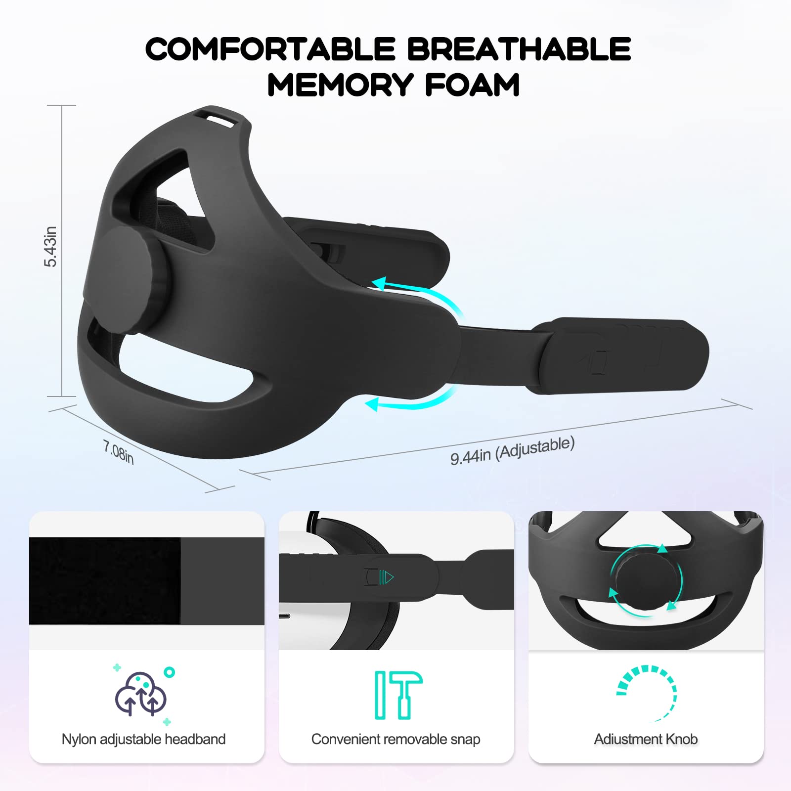 MASiKEN 6-in-1 Accessories Compatible with Meta/Oculus Quest 2 - Head Strap Replace Kit, Front Shell Cover,Face Pad,Grips Cover, Reduce Face Pressure Enhanced Comfort in VR (Black)