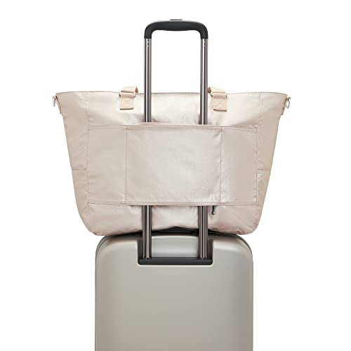 Kipling Womens WomenÂ’s Isaac Weekender Bag, Versatile Lightweight Overnight Tote, Nylon Travel Tote Bag, Quartz Metallic, 17.25 L x 15 H 8 D US