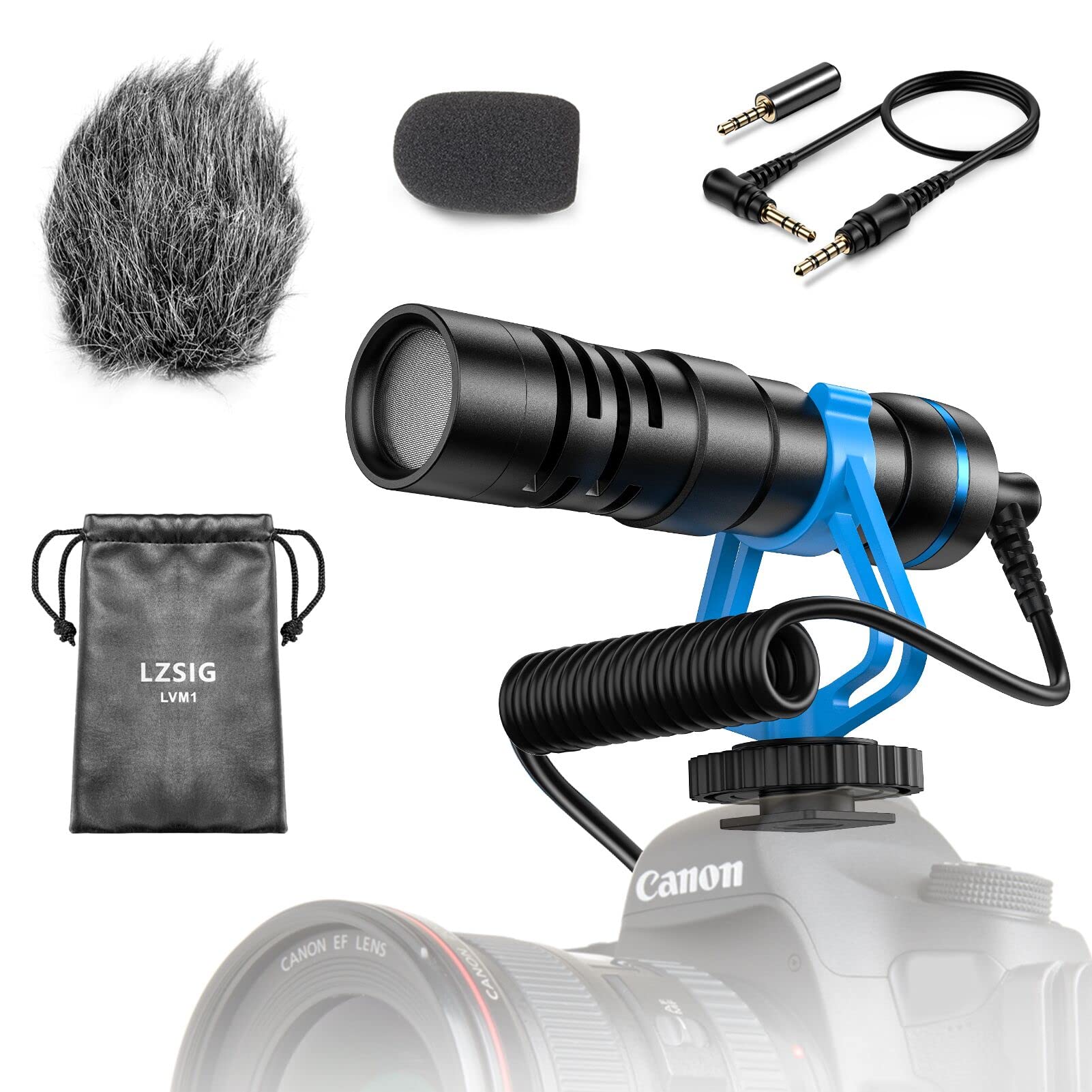 LZSIG Universal Video Microphone with Shock Mount,Camera Microphone for iPhone/Android Smartphones,Canon EOS,Nikon DSLR Cameras,Sony,Pocket Cameras and Camcorders.Used as Shotgun Mic - LVM1