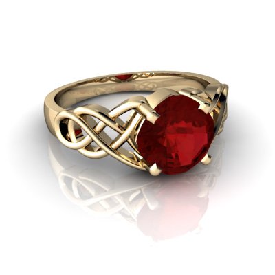 Jewels For Me 14kt Yellow Gold Garnet 6mm Cushion Celtic Knot Ring - Size 4.5