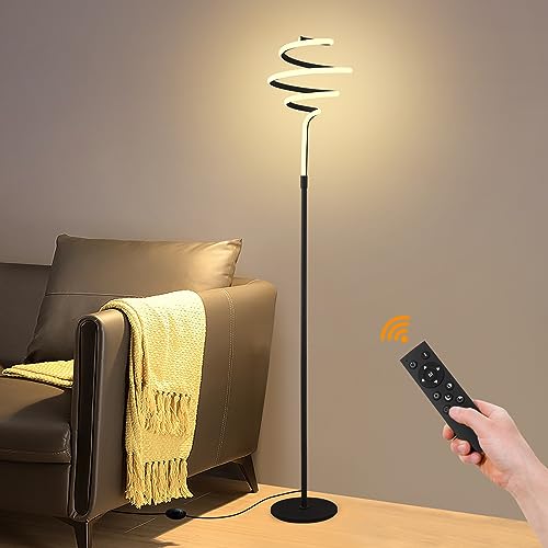 ZxWLife Modern Floor Lamps for Living Room, LED Black Floor Lamp 3Color Dimmable Remote Control Standing Lamp, 63"-2500LM-40W Large Spiral Floor Lamp Tall Lamps for Living Room Bedroom Offices