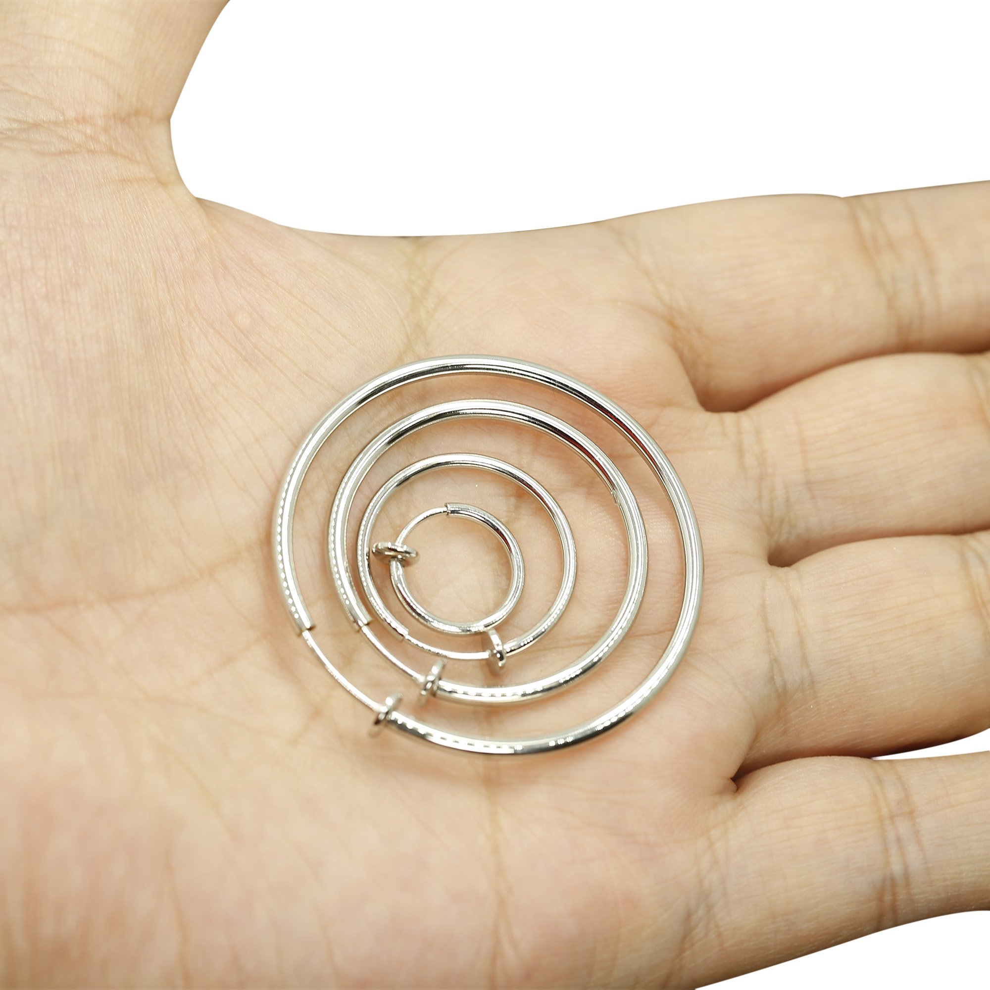 Keklle Stainless Steel 4 Pairs Clip On Hoop Earrings for Women Men Non Pierced Earrings (A:Silver-Tone)
