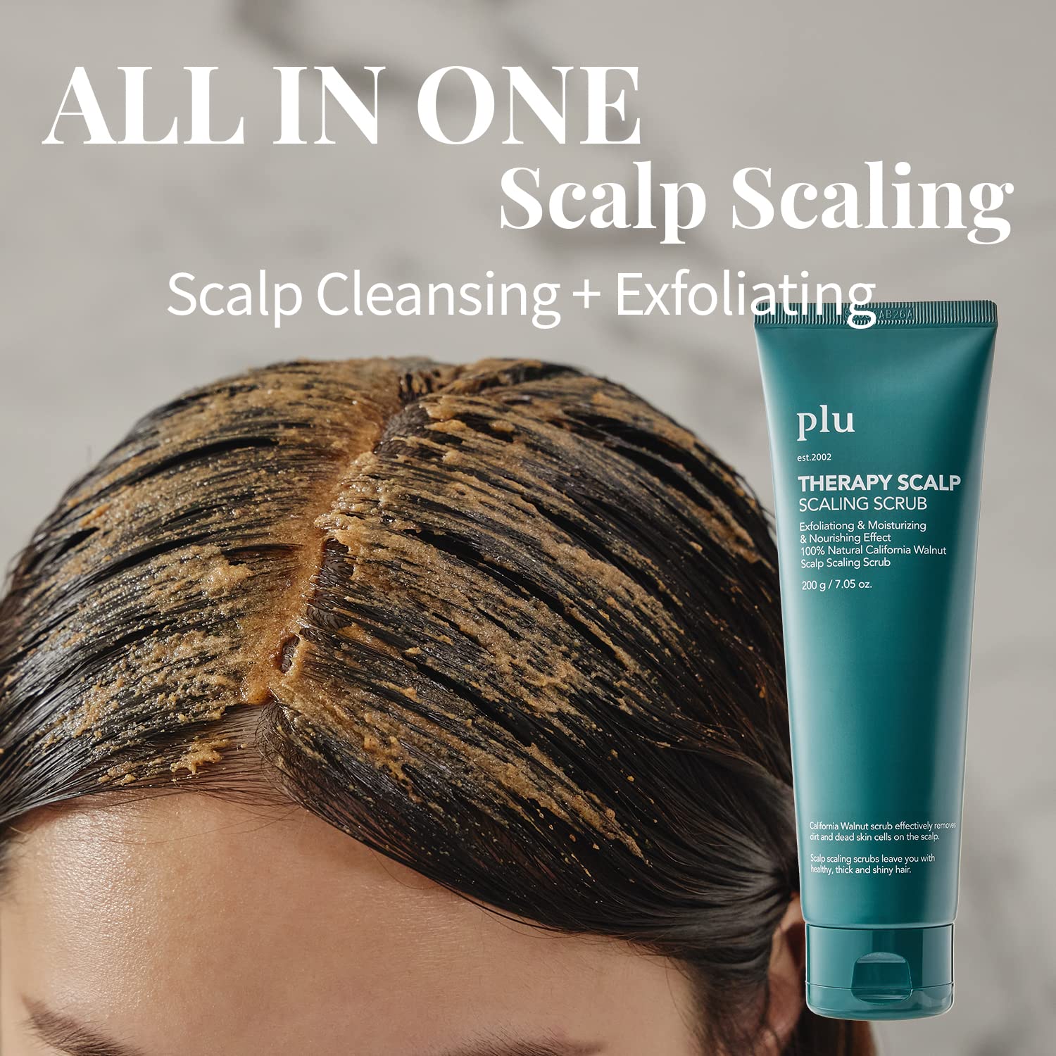PLU Therapy Scalp Scaling Scrub with Silicone Scalp Massager Brush - Walnut Scalp Scrubber Gel for Oily Scalp and Dandruff - Scalp Exfoliating & Deep Cleansing Combo Set