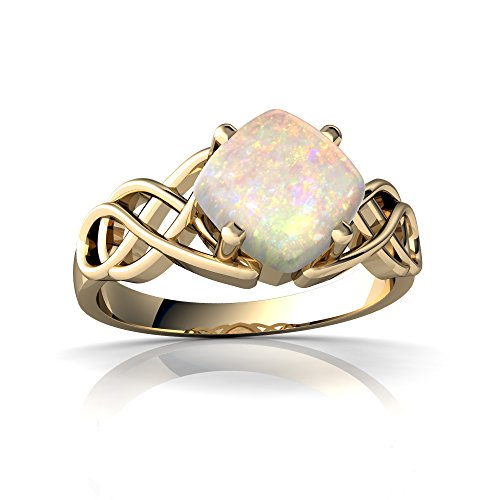 Jewels For Me 14kt Yellow Gold Opal 6mm Cushion Celtic Knot Ring - Size 7