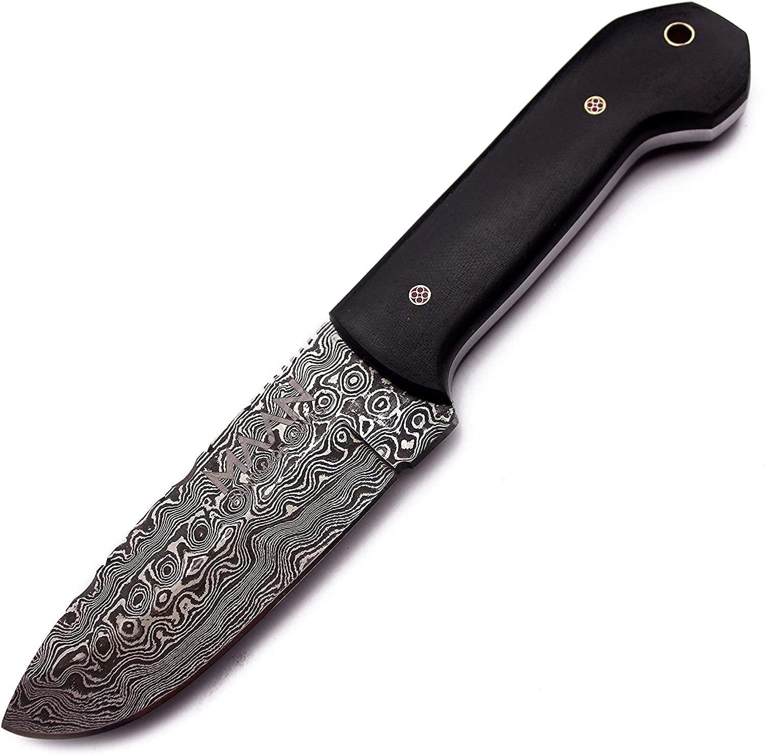 MAAN Handmade Damascus Steel Fixed Blade Knife - Micarta Handle for Survival, Tactical, and Camping - Hunting Knife with Right Hand Cross Draw Leather Sheath - MNK103