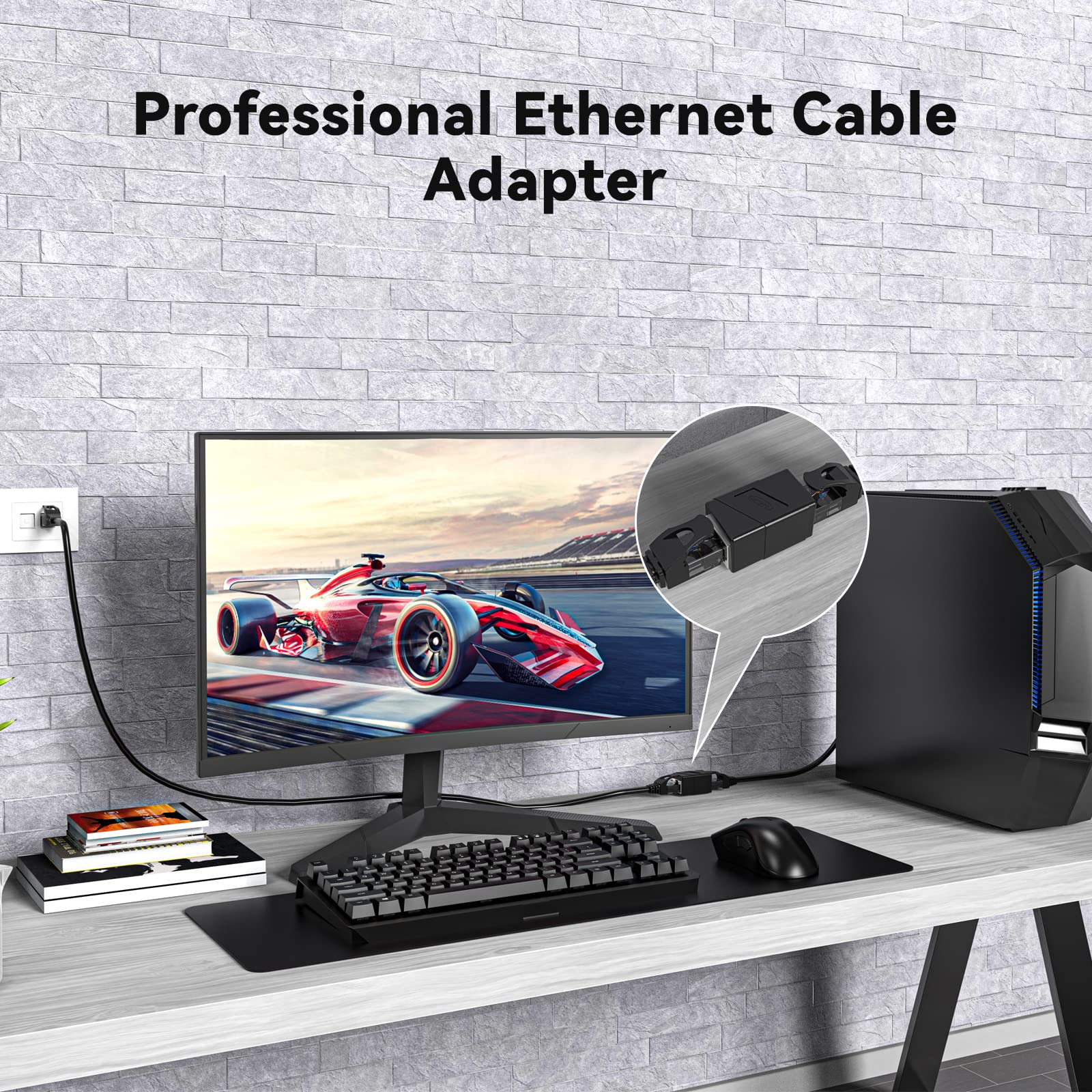RJ45 Coupler, 2 Pack Ethernet Adapters Female to Female, Ethernet Cable Extender Adapter, 8-Pin Modular Straight Through, Network Connectors for Cat8/Cat7/Cat6/Cat6a/Cat5e/Cat5 Ethernet Cable(Black)
