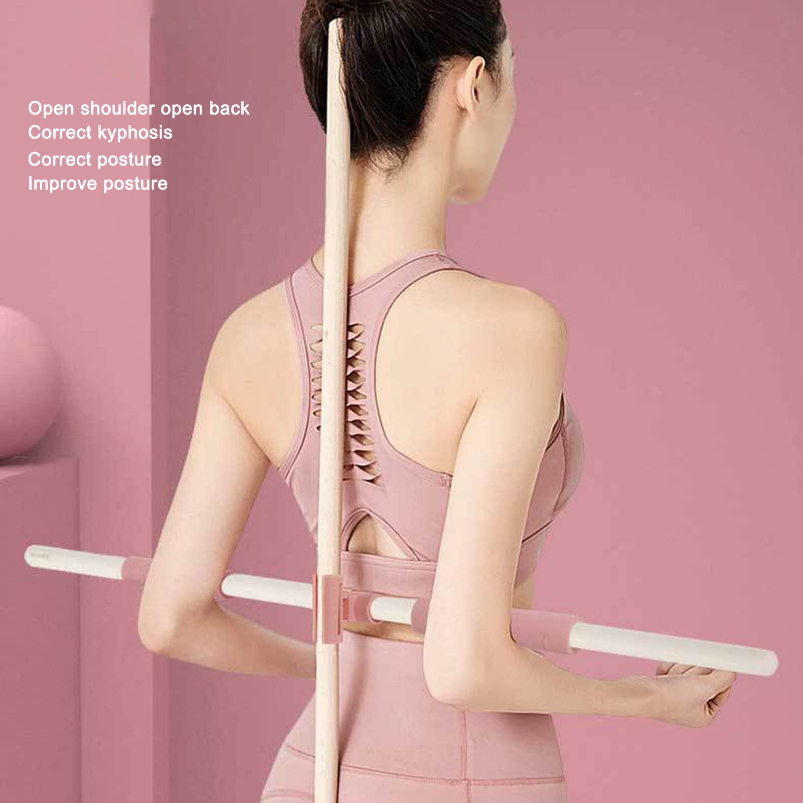 Posture Corrector, Yoga Stick Beechwood NBR Hunchback Corrector Body Training Lightweight Exercise Stick for Exercise