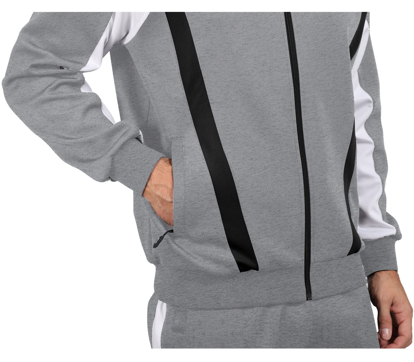 November's Chopin Men's Tracksuit 2 Piece Sports Sweatsuit Sets Casual Jogging Athletic Suits for men Grey Black Large