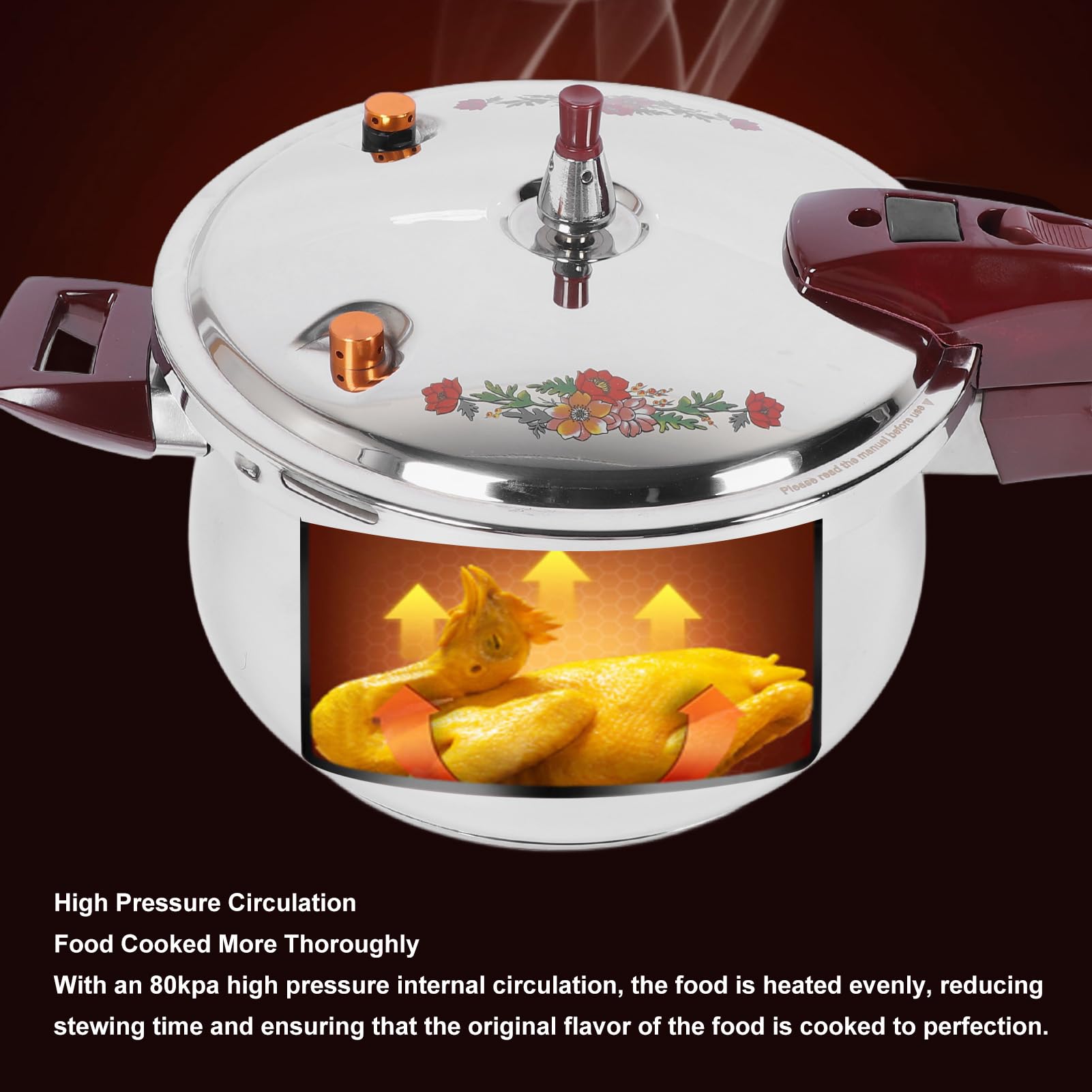Stainless Steel Pressure Cooker 80KPA, Cookware Pressure Canner Rice Cooker with Safety Valve Devices, Compatible with Gas & Induction Cooker (9L)