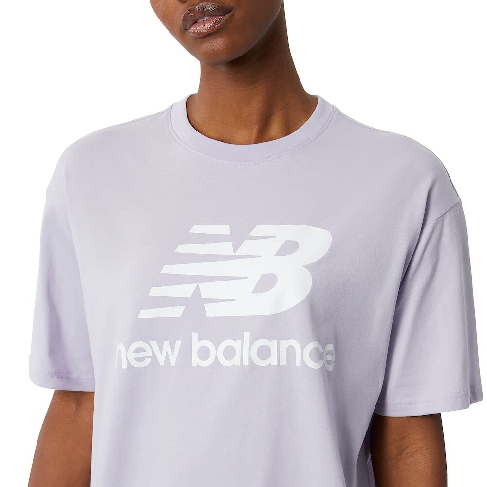 New Balance Women's NB Essentials Stacked Logo Short Sleeve 20, Grey Violet, Large