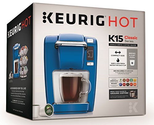 Keurig K15 Coffee Maker, Single Serve K-Cup Pod Coffee Brewer, 6 to 10 oz. Brew Sizes, True Blue