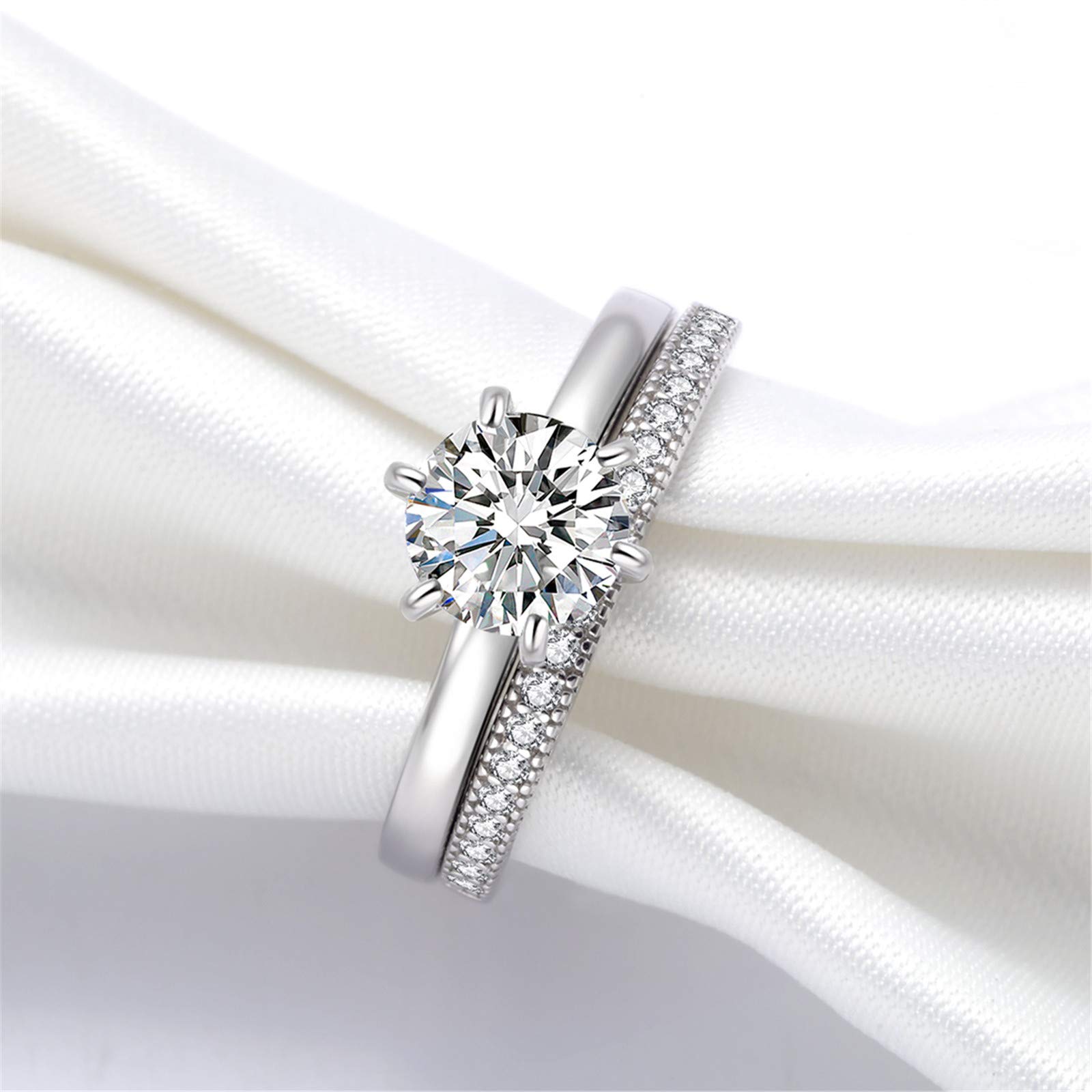 MABELLA Cubic Zirconia Engagement Ring- AAA+ Round Cut 925 Sterling Silver Rings for Women - Classic, CZ Solitaire Engagement Ring- Cute Faux Wedding Rings, Promise Ring for Her