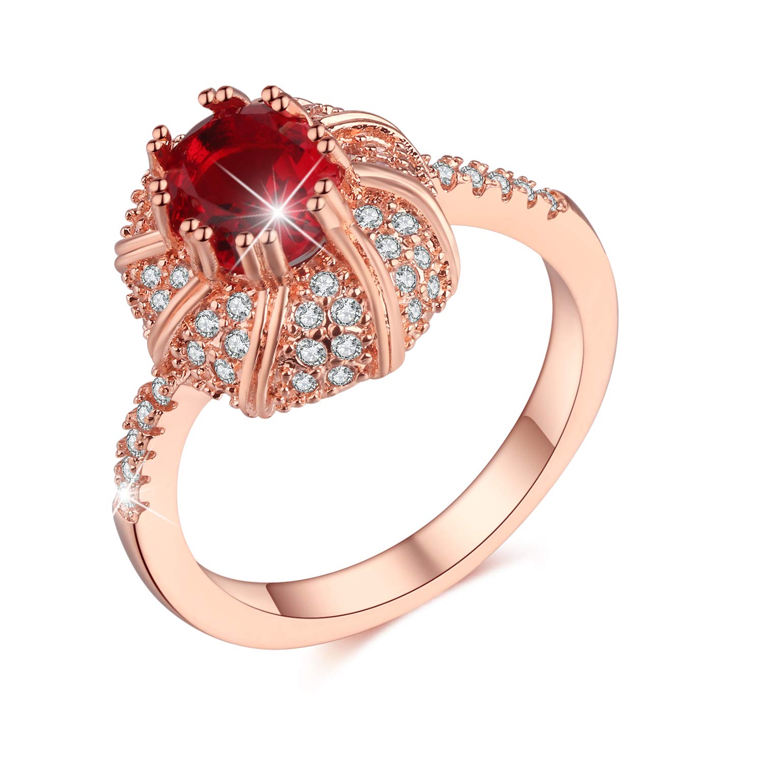MADEONE 18K Rose Gold plating oval red Pigeon Blood Ruby excellent cut Cubic Zirconia CZ stone Luxury rings for women with box packing size 6-10 (6)
