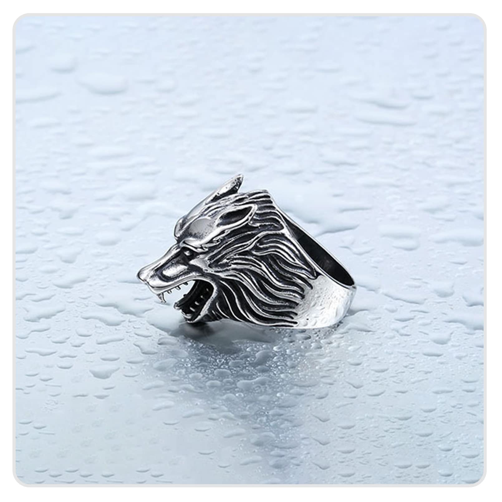 Nsitbbuery Hip Hop Jewelry Biker Ring Stainless Steel Wolf Head Band Ring(Steel(11))