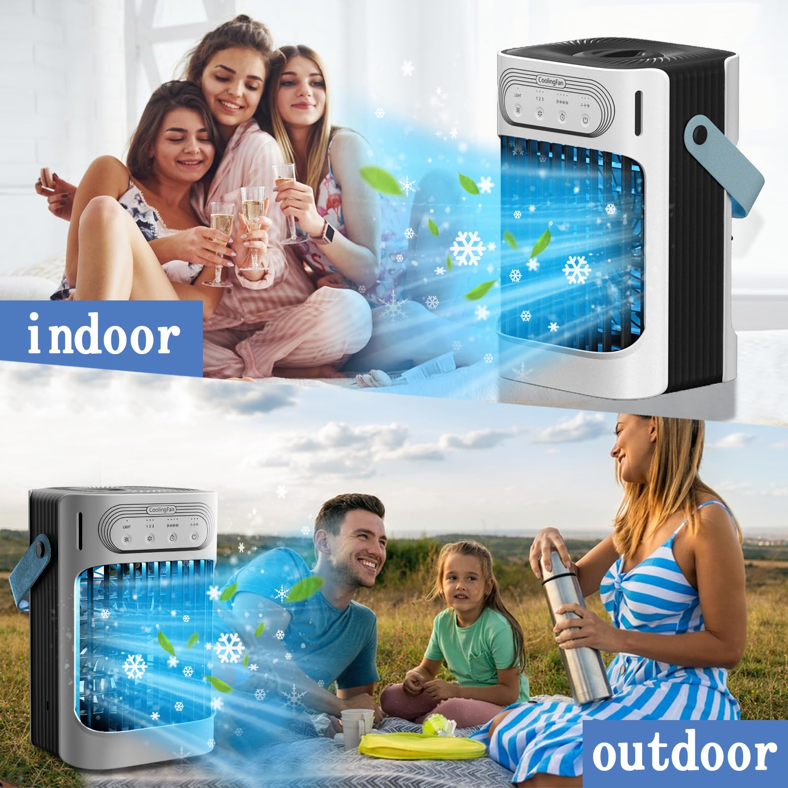 Portable Air Conditioners,Personal Evaporative Air Cooler 3in1 Mini Desktop Cooling fan,900ML Water Tank,3 Cool Mist,3 Wind Speed,7 LED Light,2-8H Timer AC Air Conditioners for Room/Office