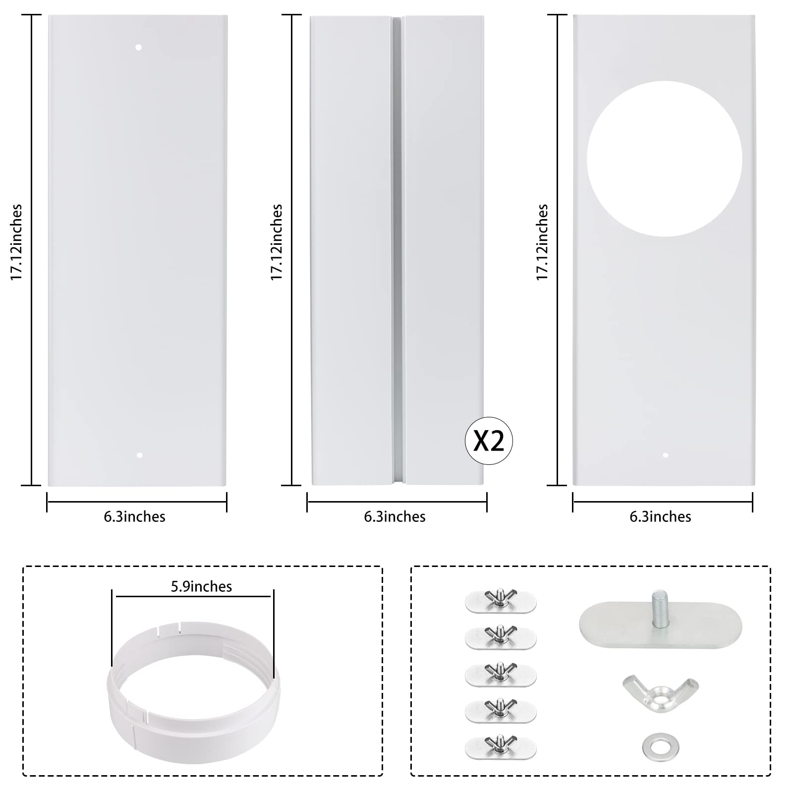 Portable Air Conditioner Window Kit with 5.9" Coupler & Sealing Tape, Universal Sliding Window Slide Seal Plates for AC Unit, AC Window Vent Kit, AC Window Seal AccessoriesâŚ