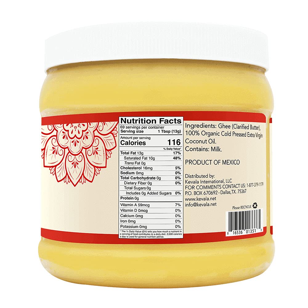 Kevala Coconut Ghee 2 lb (32 oz) Clarified Butter, Organic Coconut Oil, Cold Pressed