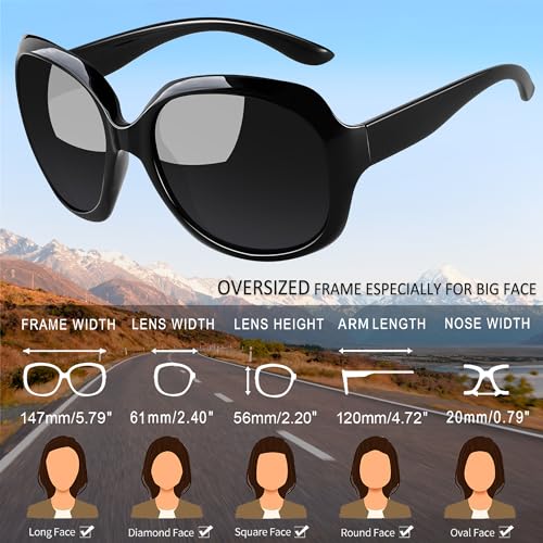 Joopin Oversized Sunglasses Womens Trendy, Polarized Big Black Sun Glasses for Woman UV Protection, Retro Ladies Large Square Shades Sunnies