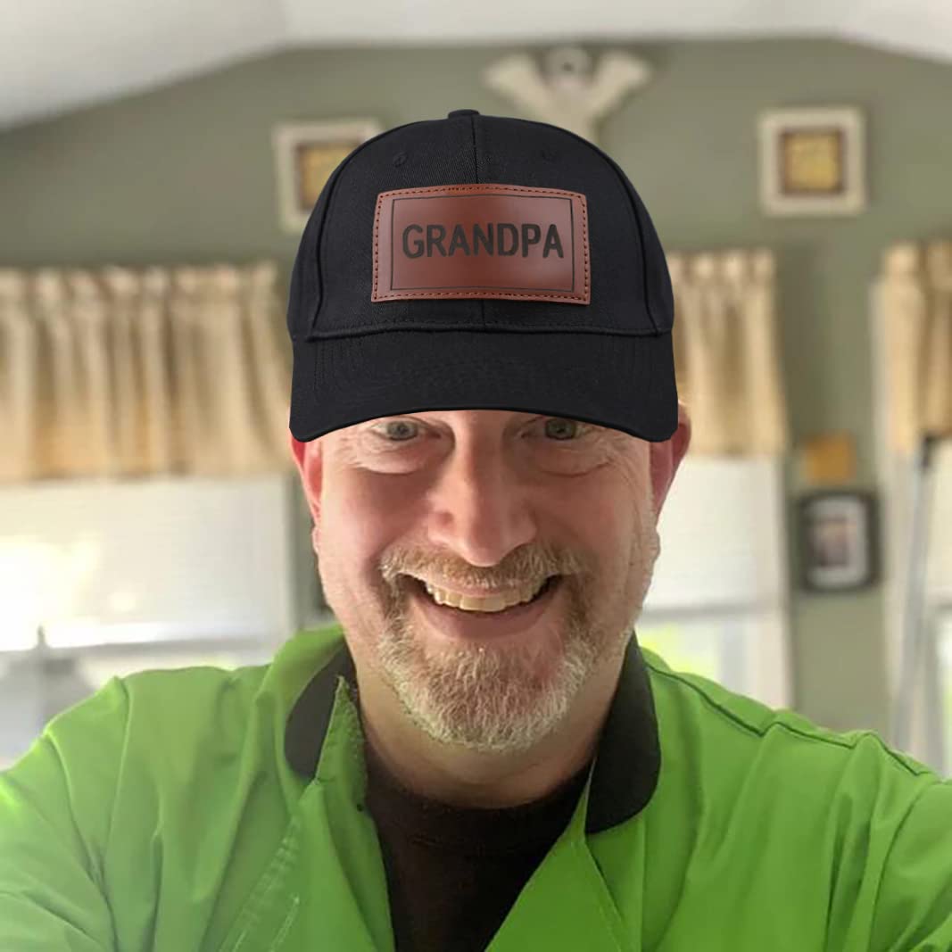 New Grandpa Gift,Grandpa Leather Patch Trucker Hat,Best Gift for Grandpa,Baseball Hat for Grandpa Black