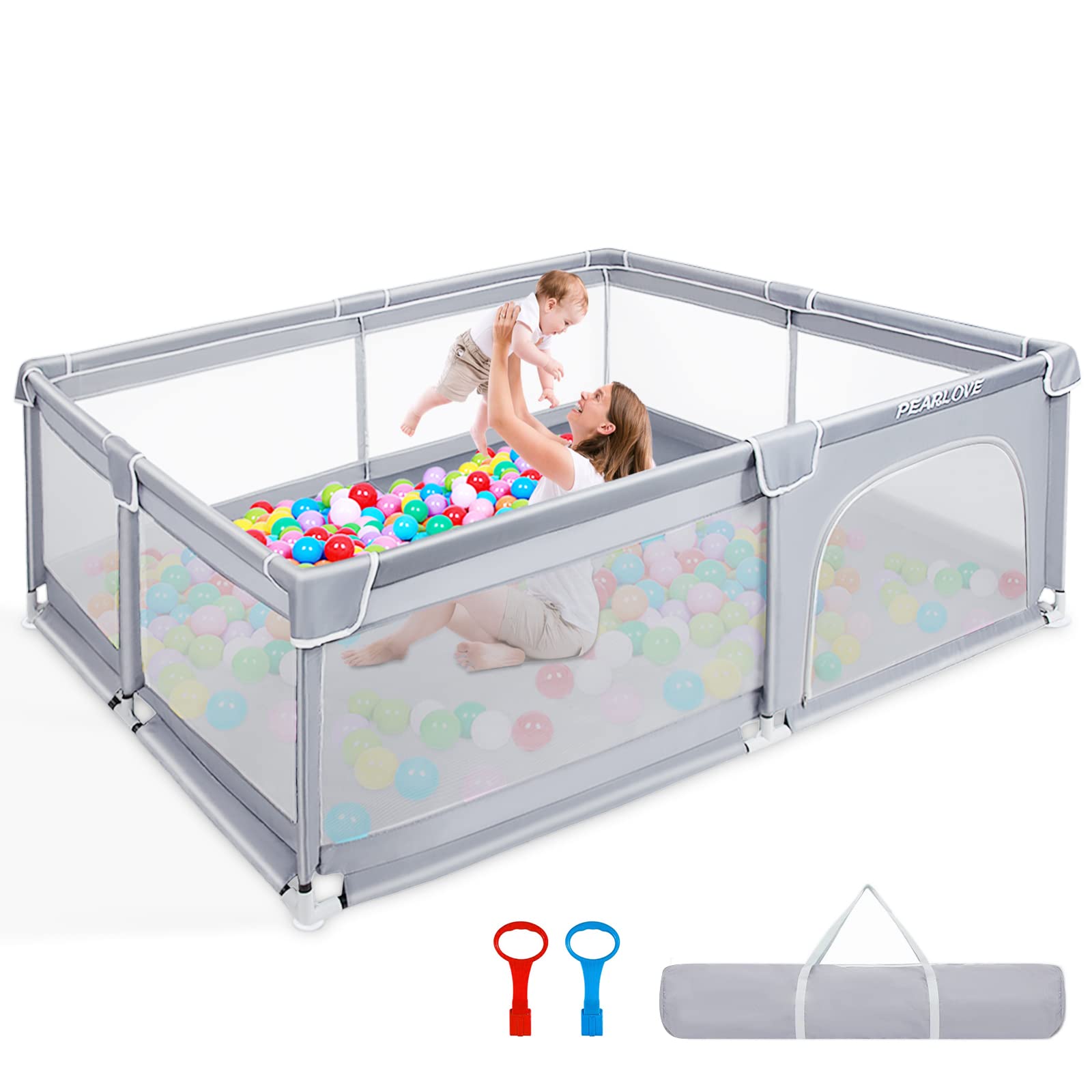 Large Baby Playpen, 71x59 Extra Large Baby Playard for Toddler, Playpens for Babies, Sturdy Safety Kids Activity Center, Baby Gate Playpen with Breathable Mesh 2 Handles(Light Gray)